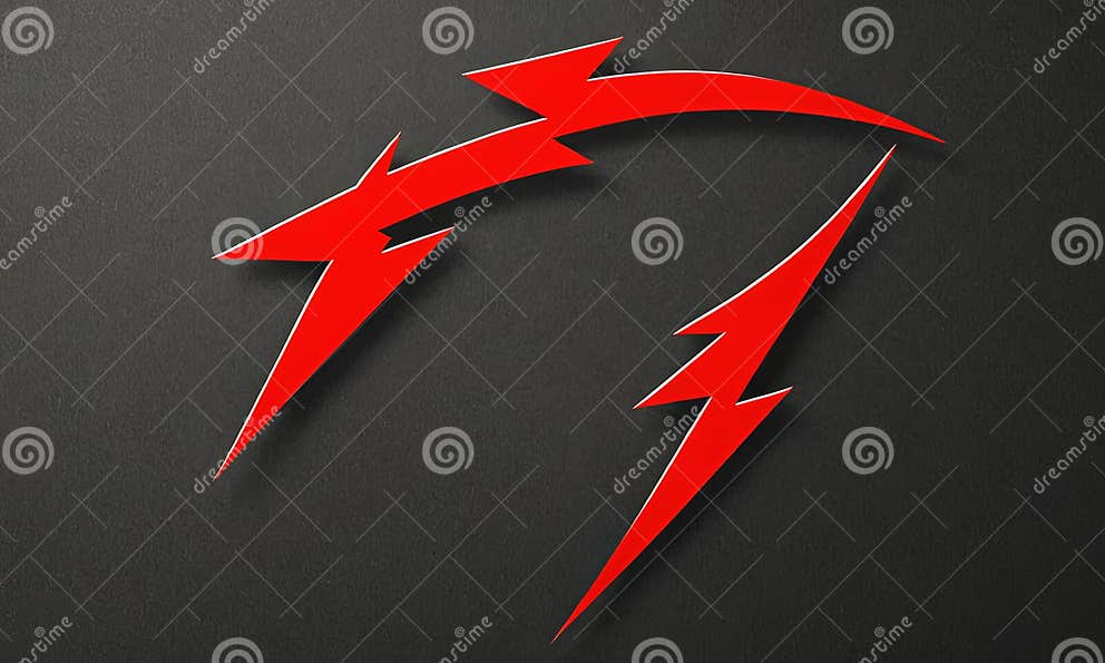 Stylized Red Lightning Bolt with Curved Shape and Two Sharp Points is ...