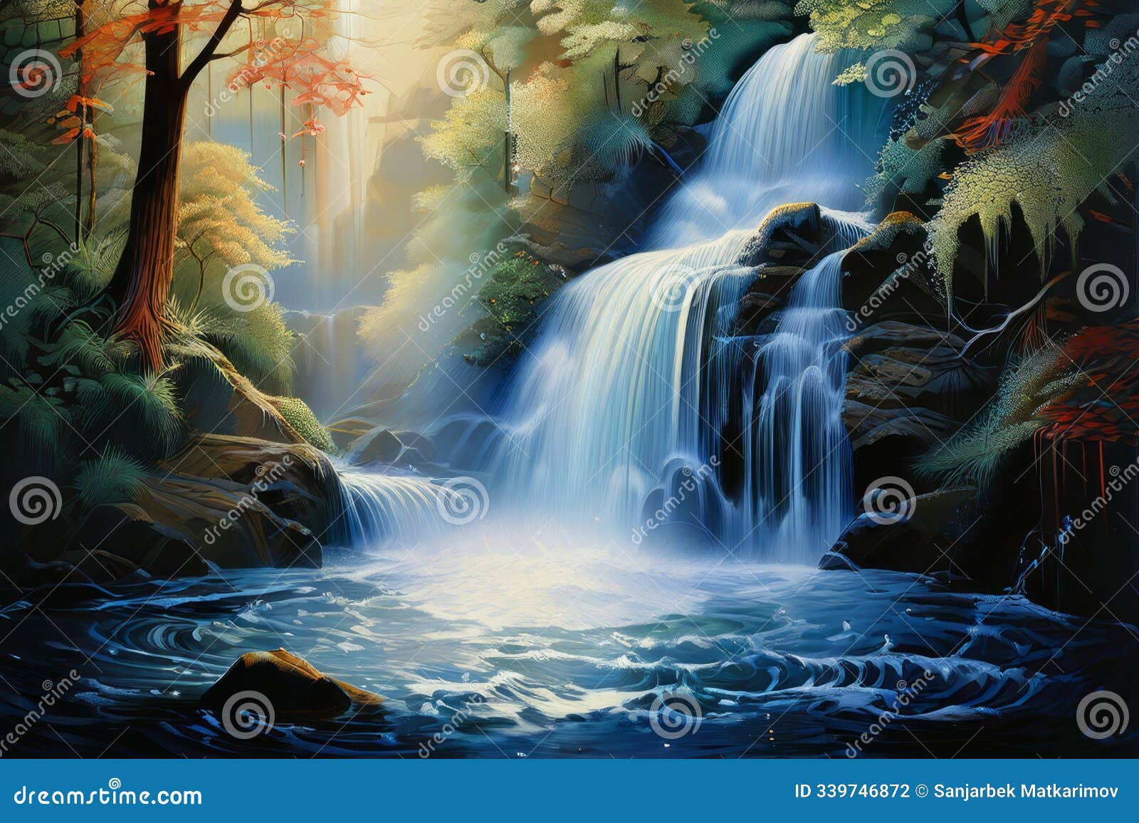 A Stylized Representation of a Beautiful Sparkling Waterfall Wit Stock ...
