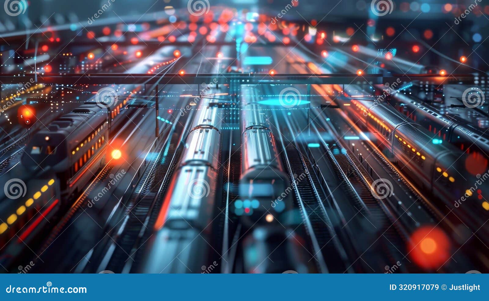 A Stylized Representation of a Busy Train Station with Each Train ...