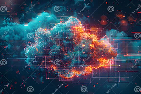 A Stylized Representation of Cloud Computing, Showcasing the Intricate Network of Data ...