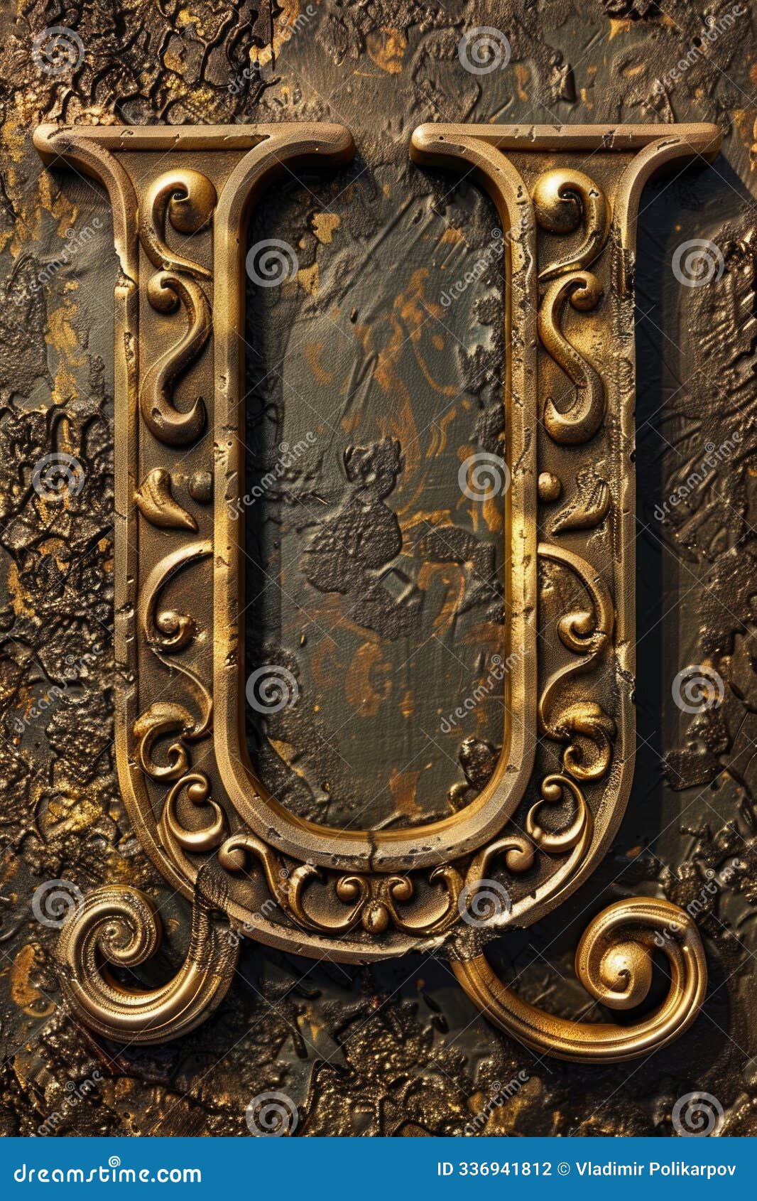 A Stylized Representation of the Letter U Made from Gold Metal Stock ...