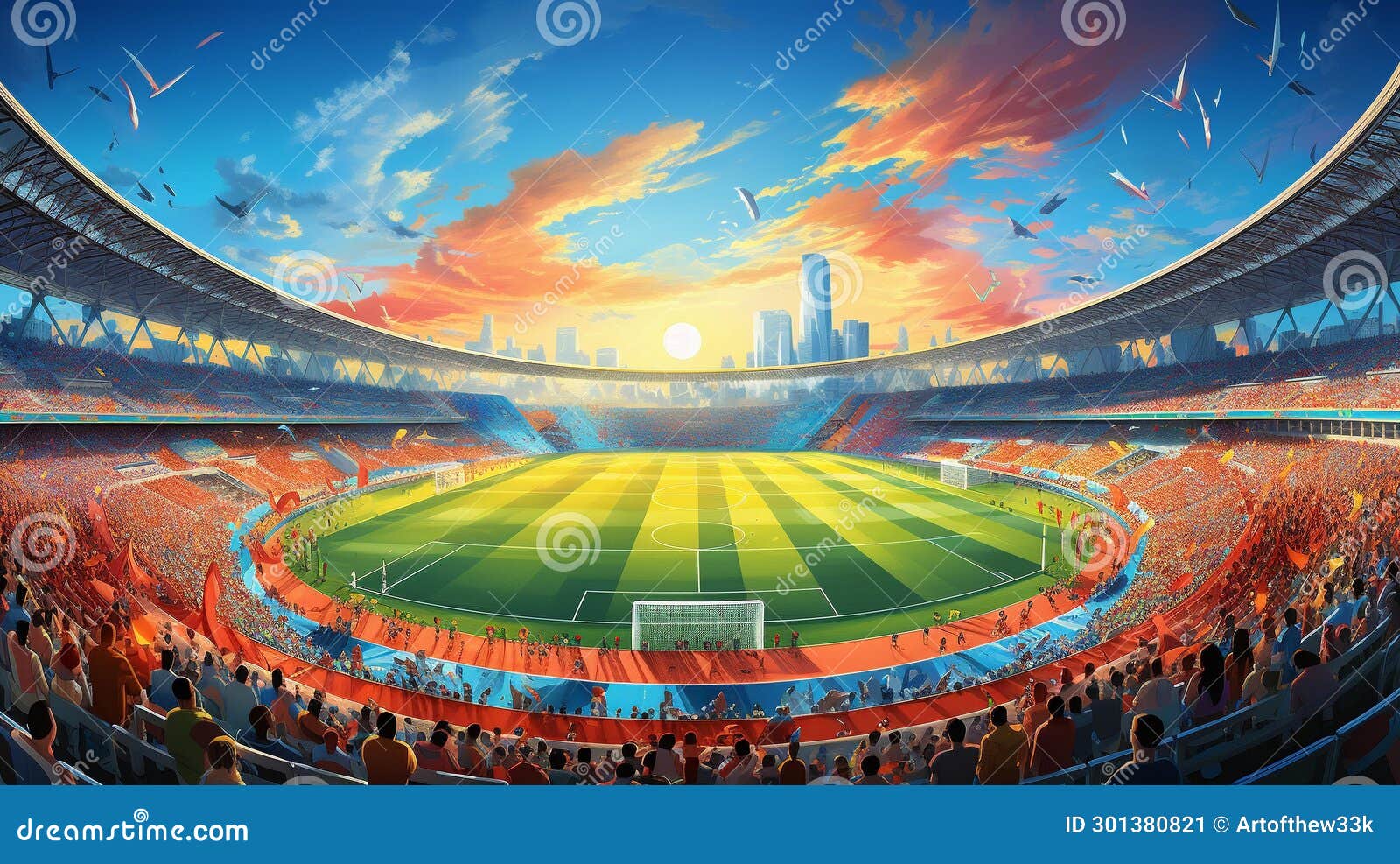A Stylized Representation of a Sports Arena with Multiple Teams Playing ...