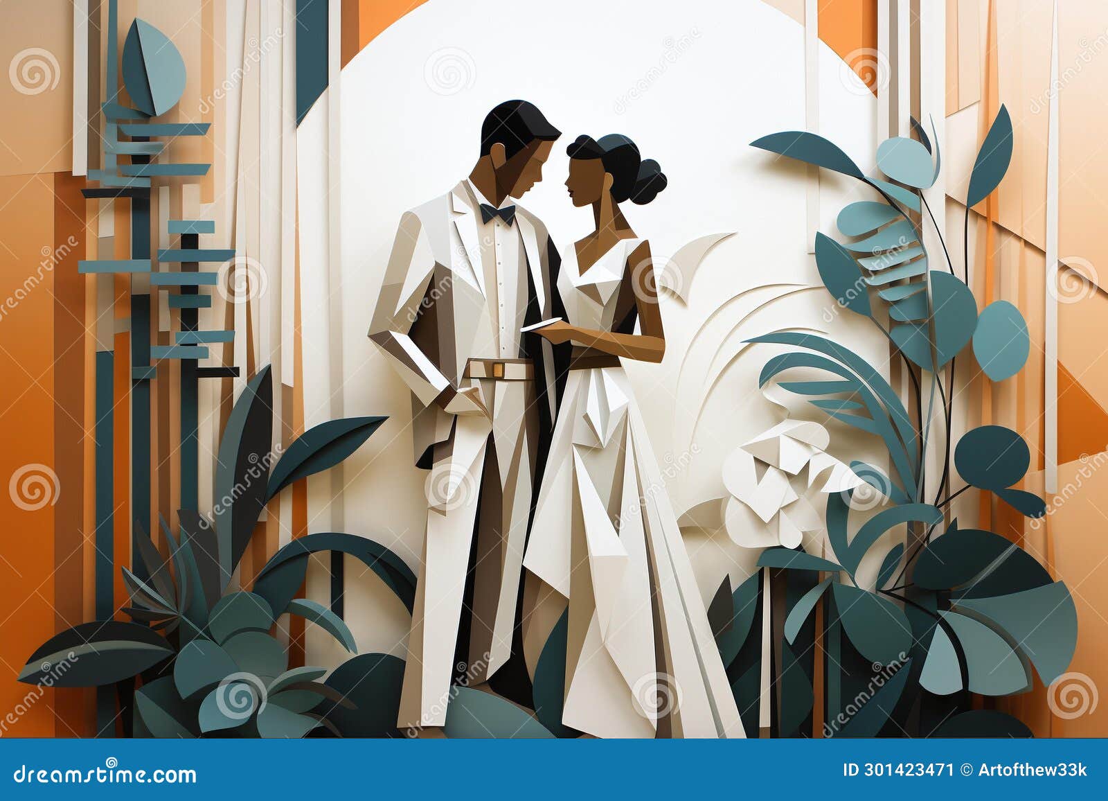 A Stylized Representation Of Two People Embracing, Using Geometric ...