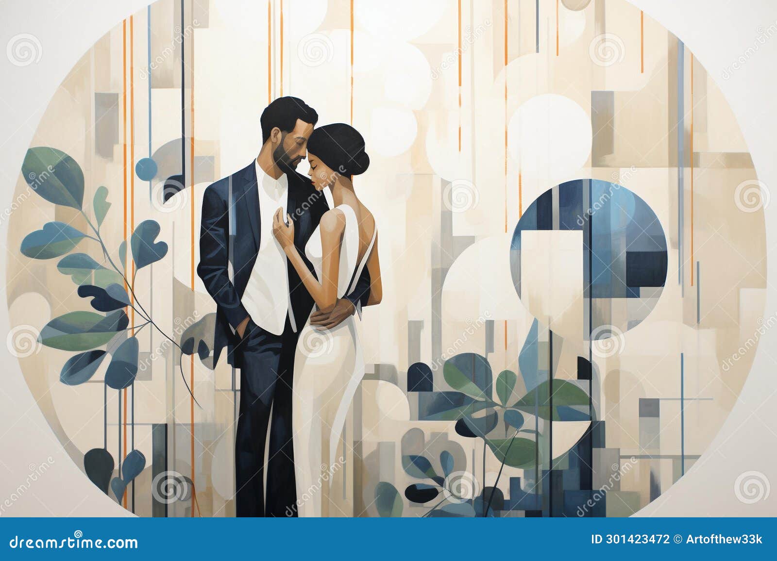 A Stylized Representation of Two People Embracing, Using Geometric ...