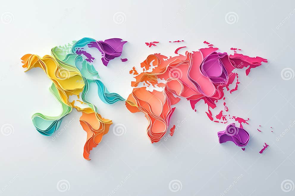 Stylized Ribbons Intertwining To Create World Map, Symbolizing Unity ...