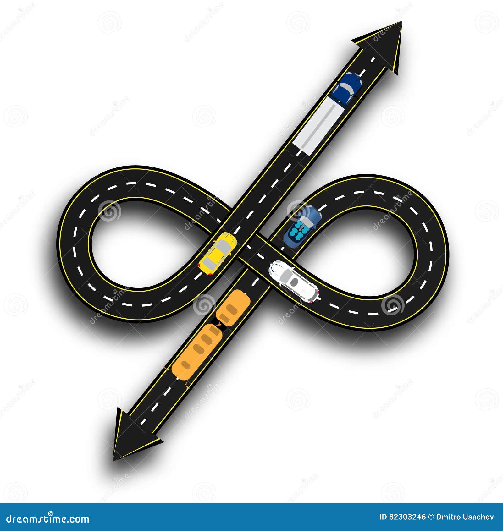 Stylized Road Junction. Highway with a Marking. 3D Shadow. Cars ...