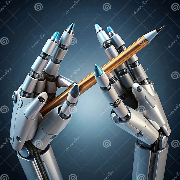 Stylized Robotic Hands in Various Gestures, Featuring Sleek Metallic ...