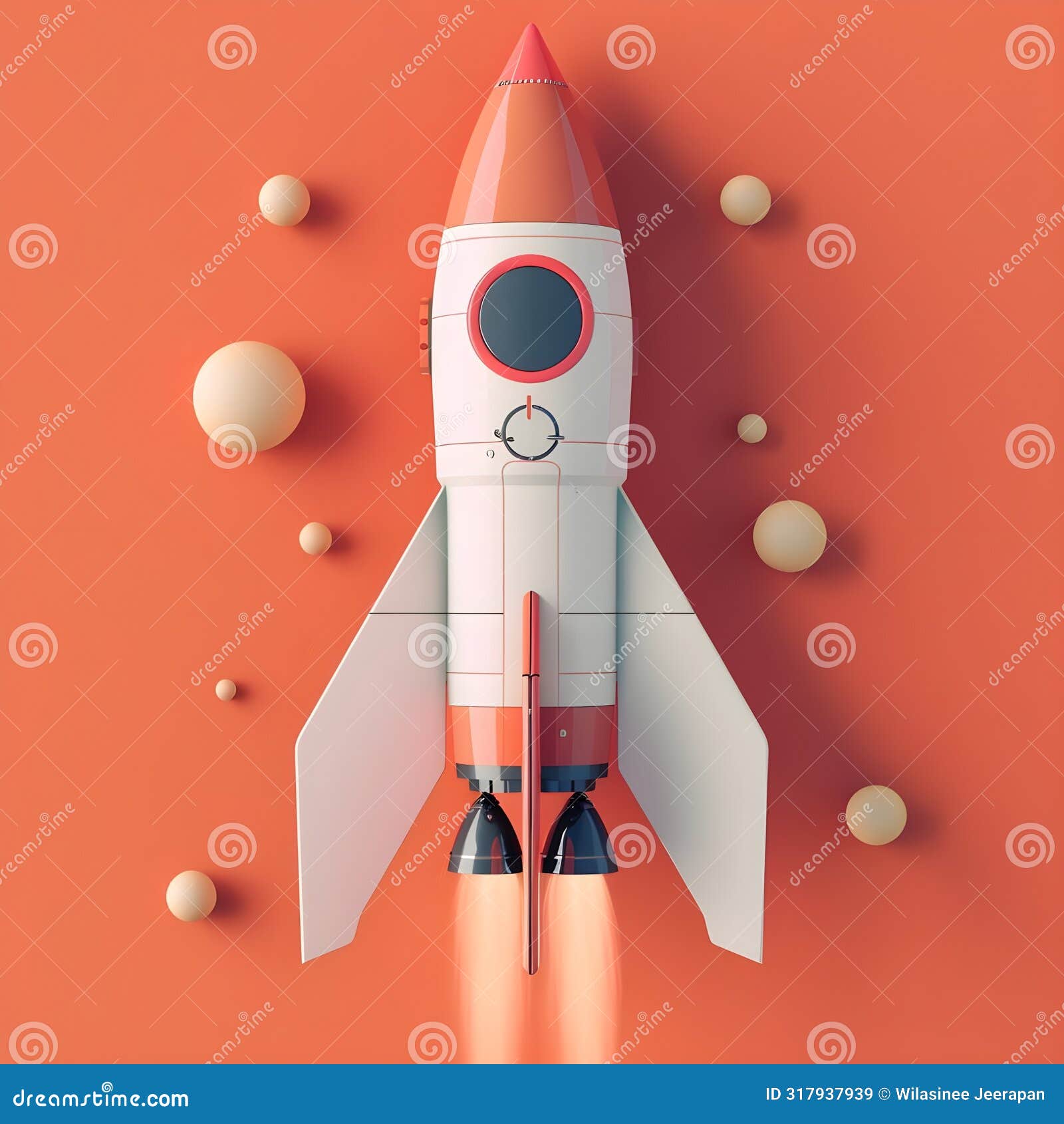 Stylized Rocket Launch on Vibrant Orange Background Ai Generated Stock ...