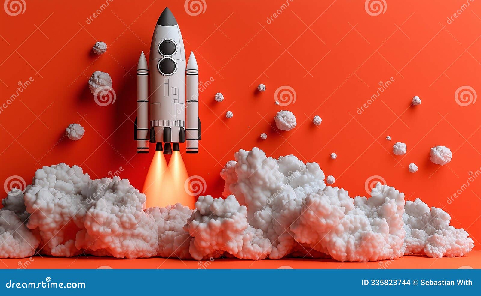 A Stylized Rocket Launching Against a Vibrant Orange Background with ...