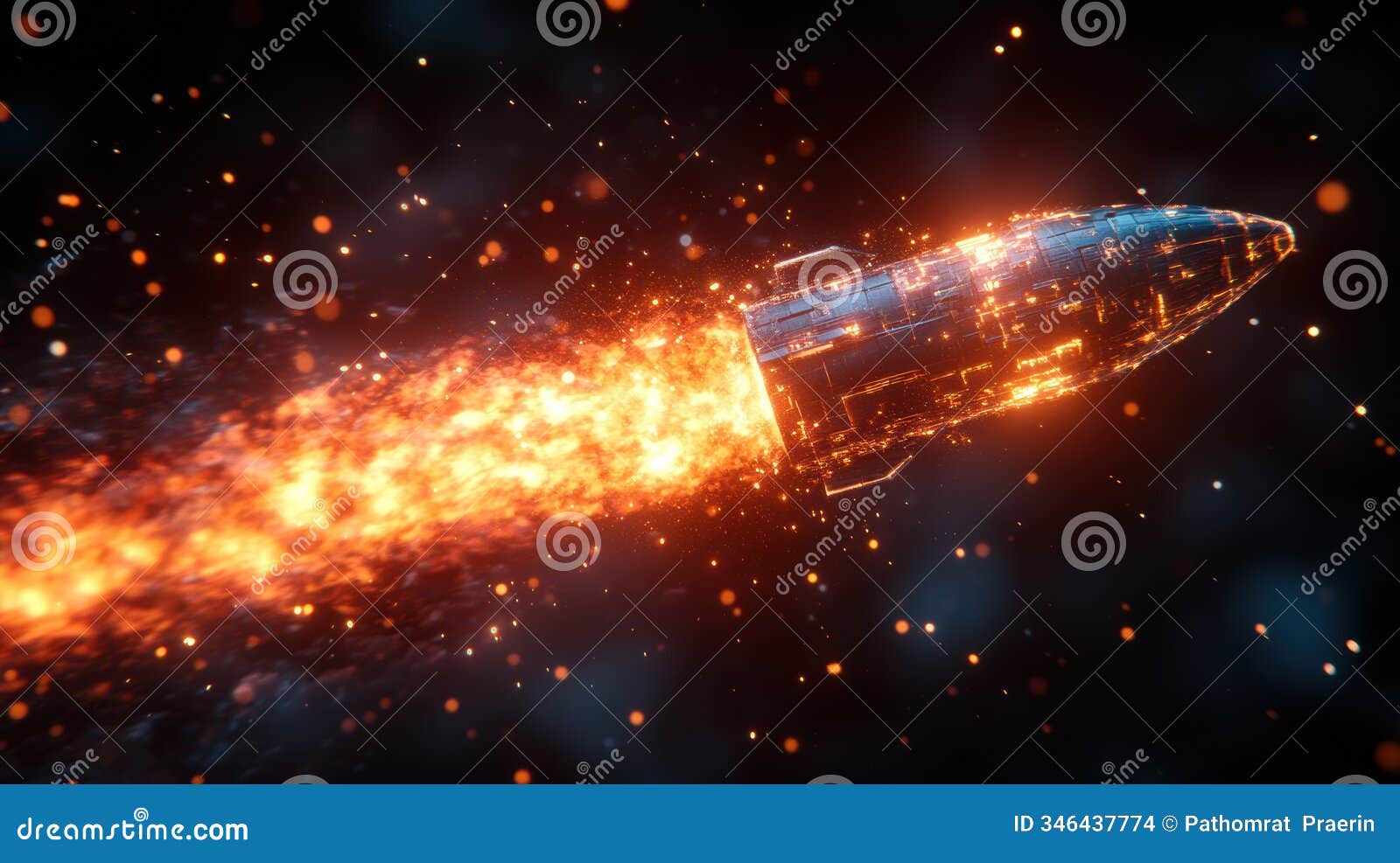 Stylized Rocket Launching with Fiery Exhaust and Glowing Details ...