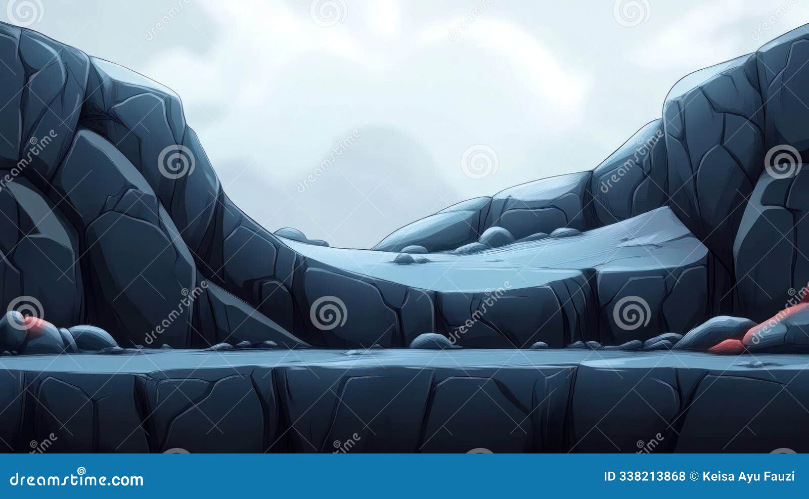 A Stylized Rocky Landscape with a Cloudy Sky, Suitable for Animation ...