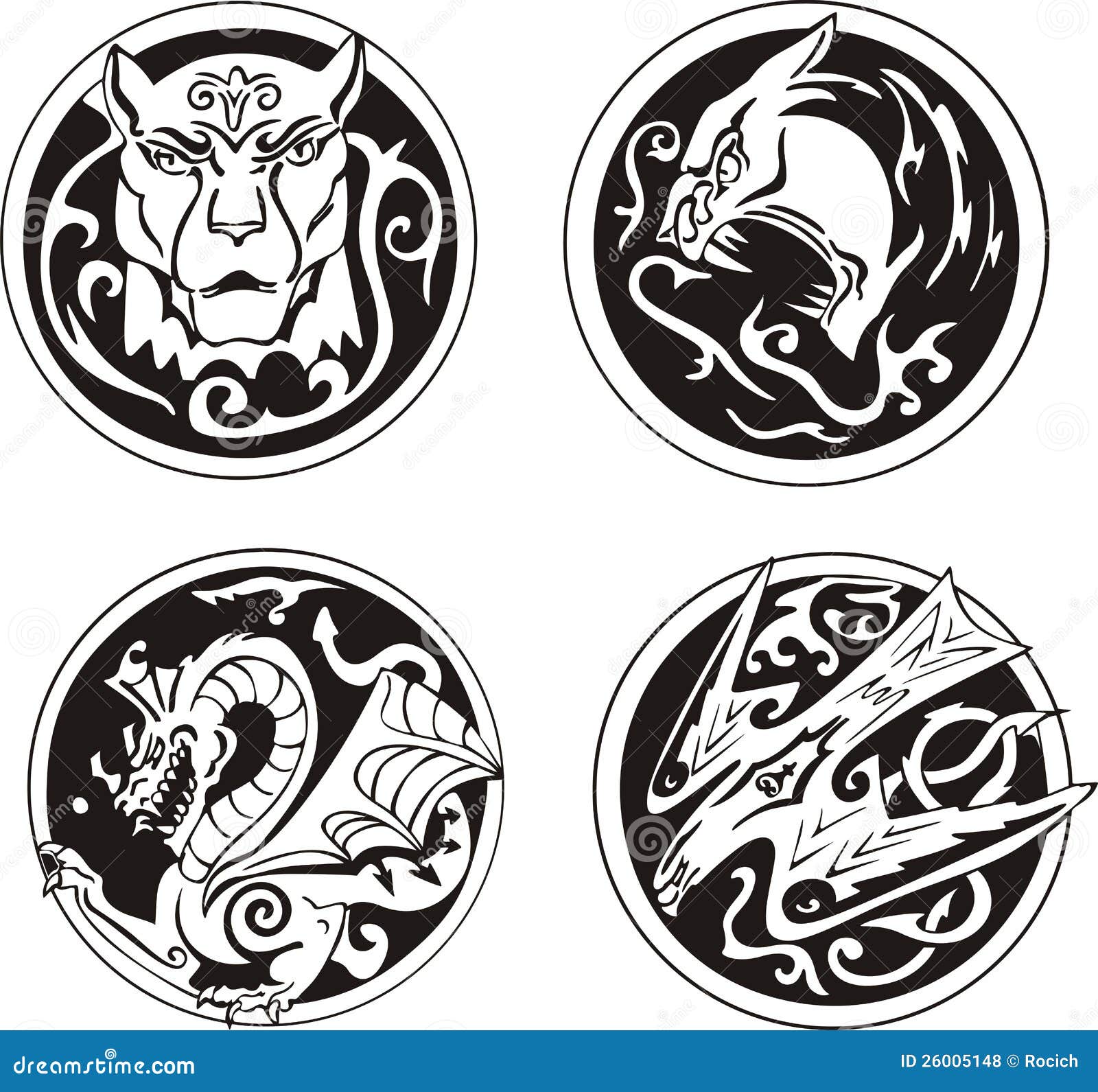 Stylized Round Animal Designs Stock Vector - Illustration of animal ...