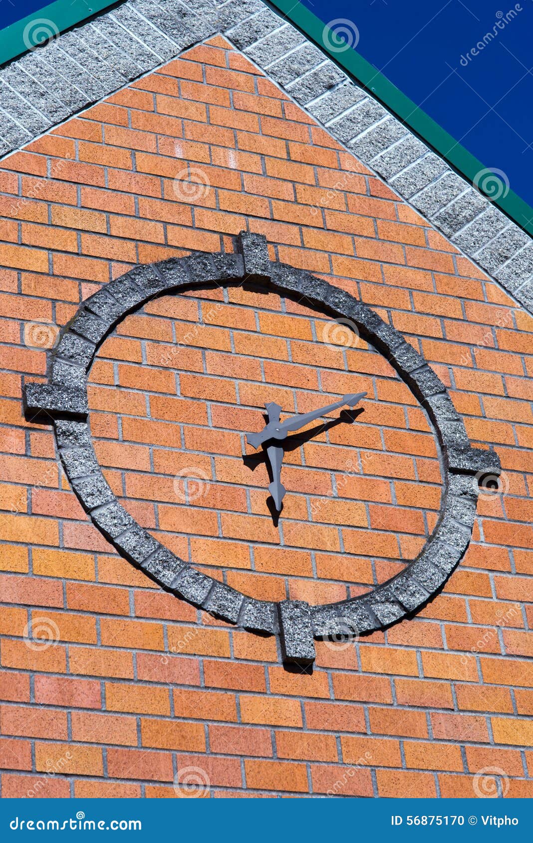 Stylized Round Clock on Brick Wall of Building FaÃ§ade with Coni Stock ...