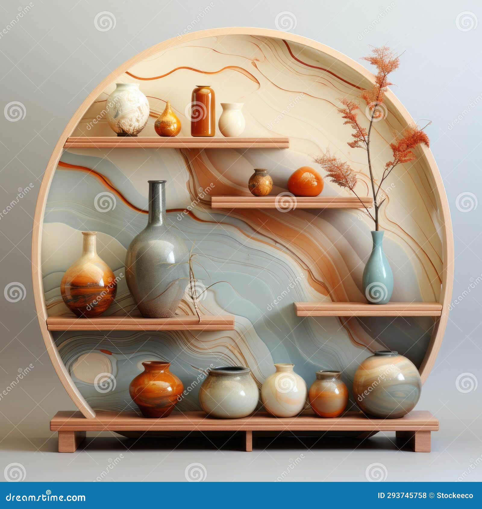 Stylized Round Shelf with Ceramic Decor - High Quality 3d Model Stock ...