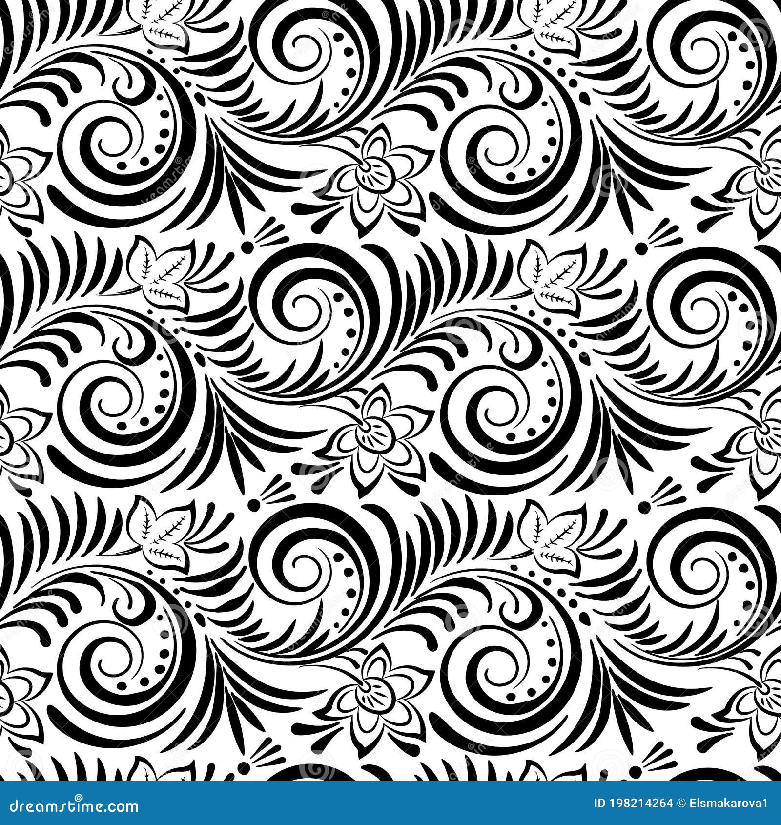 Stylized Russian Traditional Seamless Pattern in Black and White ...