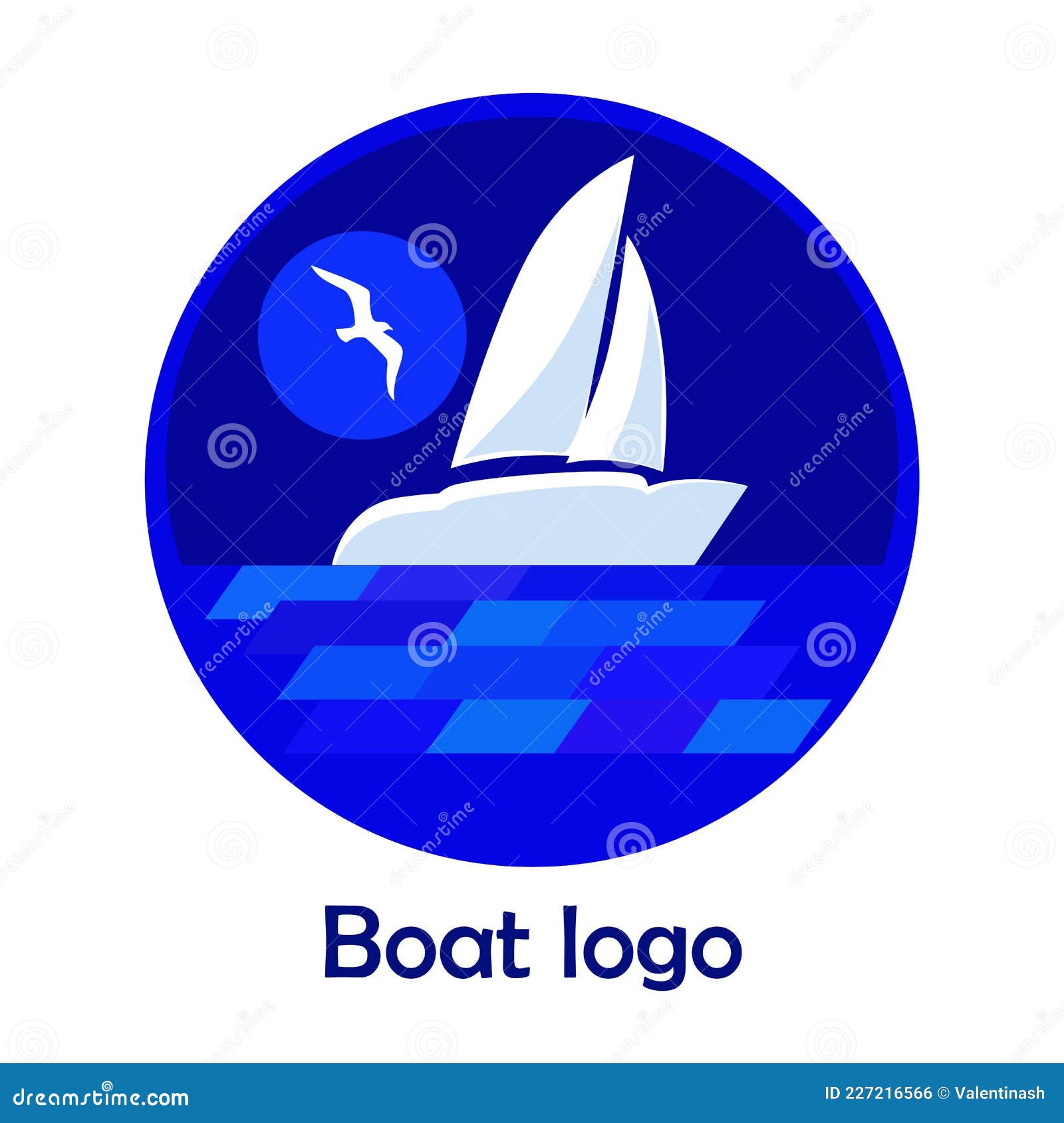 Stylized Sailing Boat Logo with Seagull and Sun Stock Vector ...
