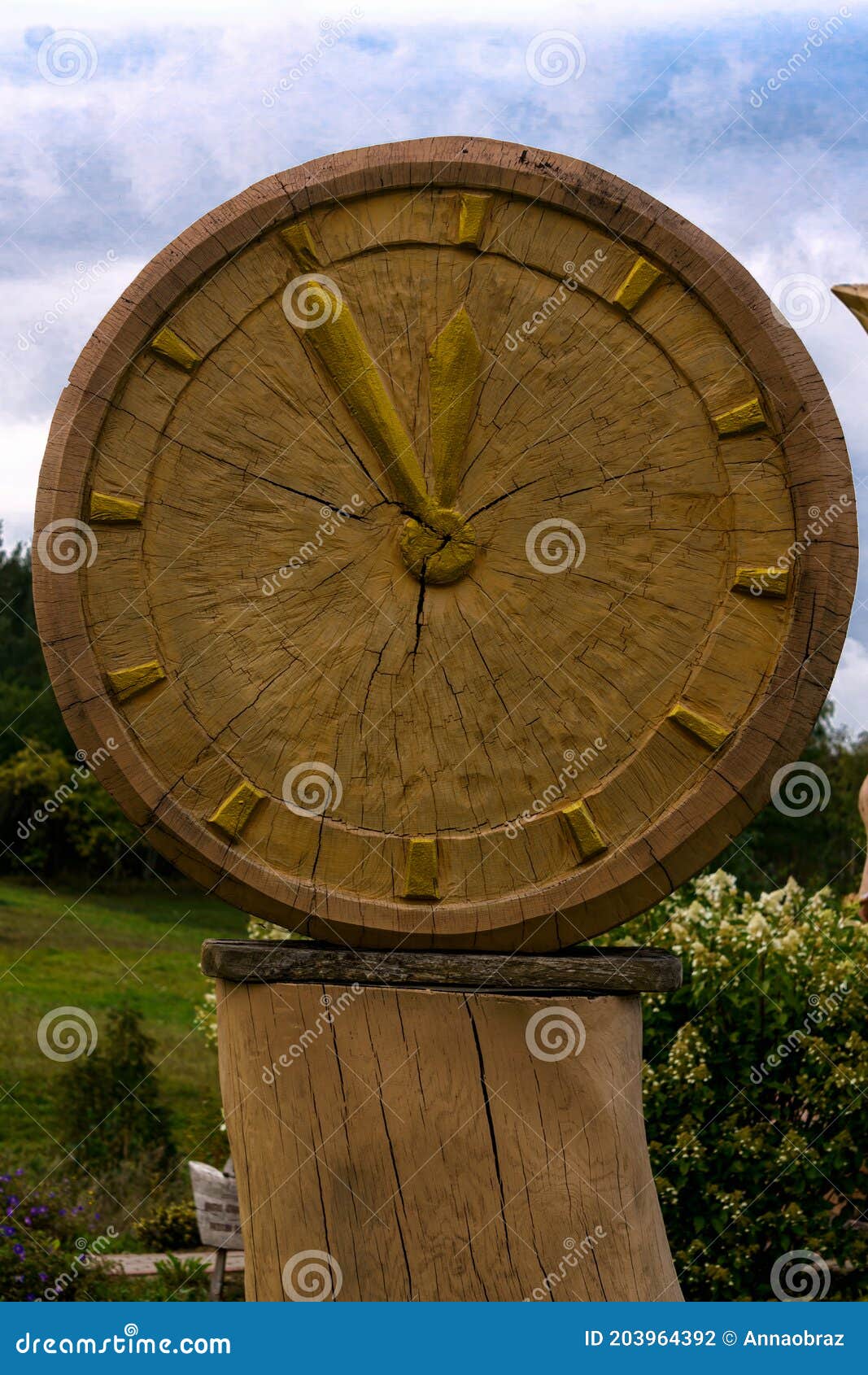 Stylized Sculpture of a Clock from a Thick Dry Trunk of an Old Tree ...