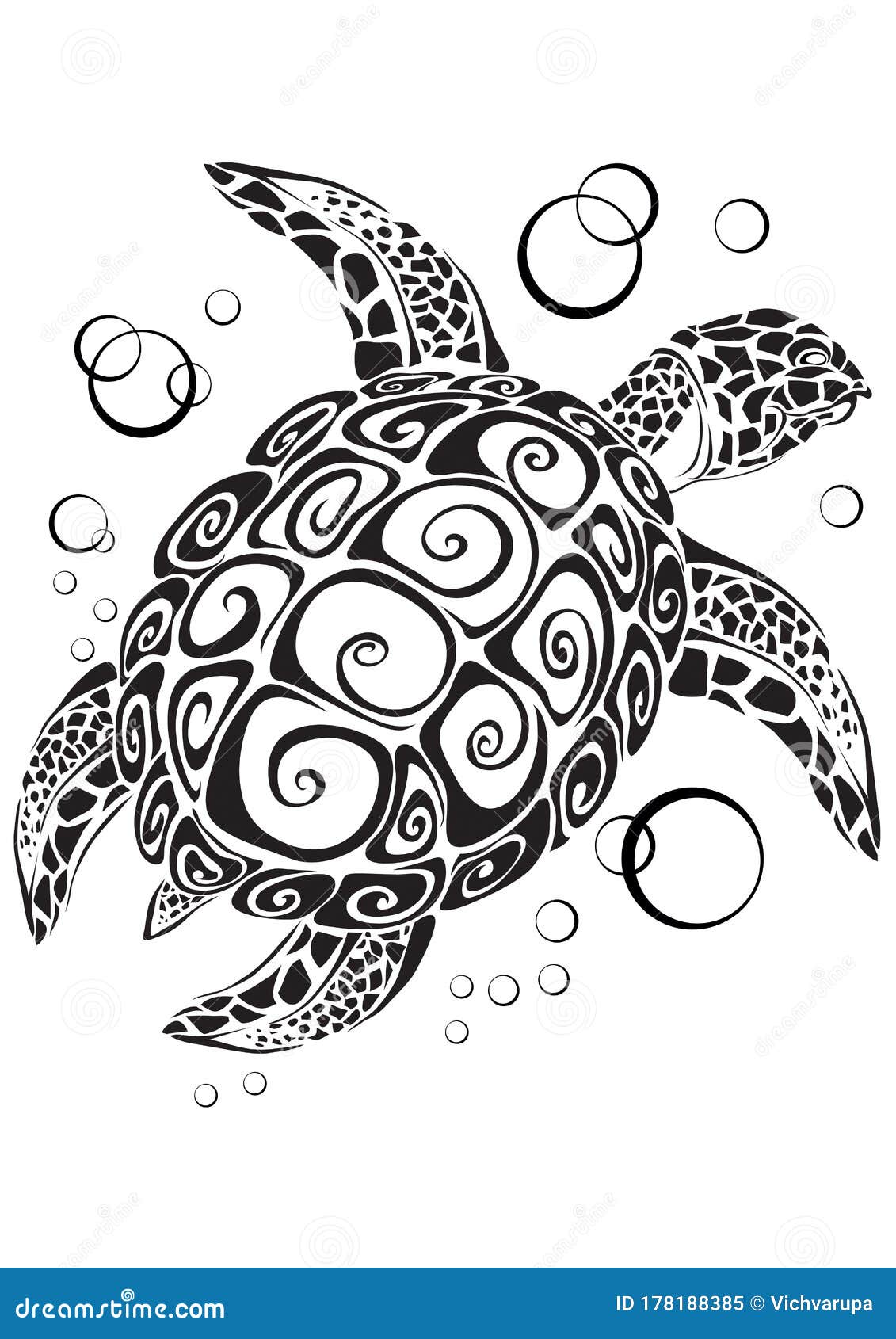 Stylized Sea Turtle In Black On A White Background, Vector Illustration ...