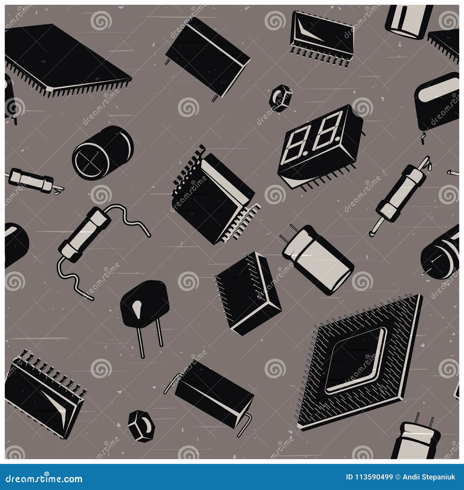 Electronic Components in Retro Style Stock Vector - Illustration of ...