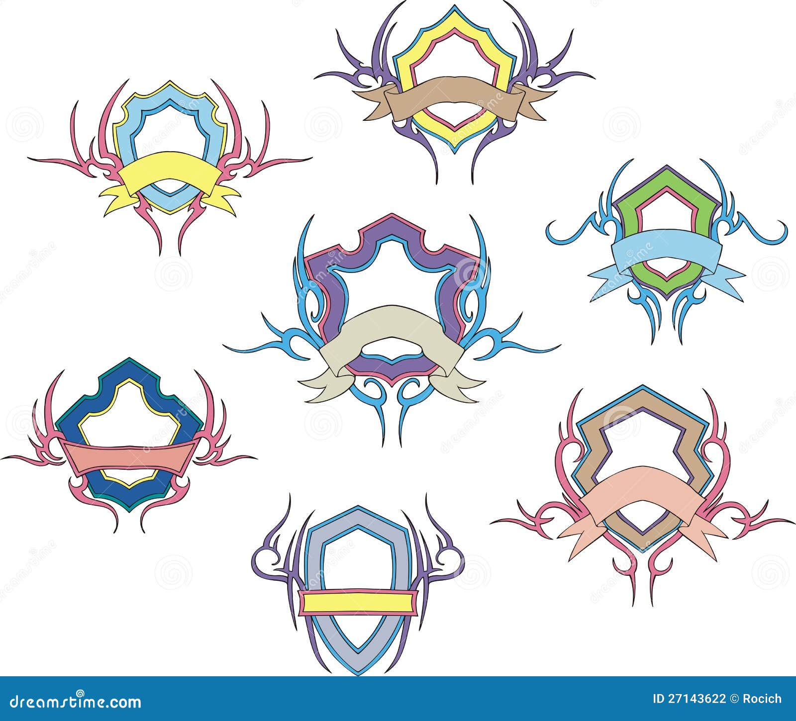 Stylized Shields With Motto Ribbons Vector Illustration | CartoonDealer ...