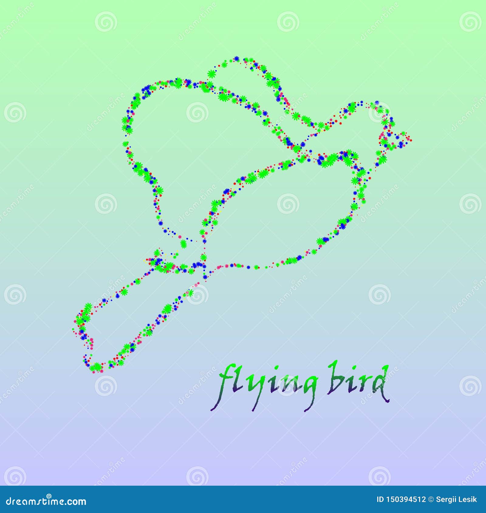 Stylized Shiny Green Bird Background on a Light Green Background ...
