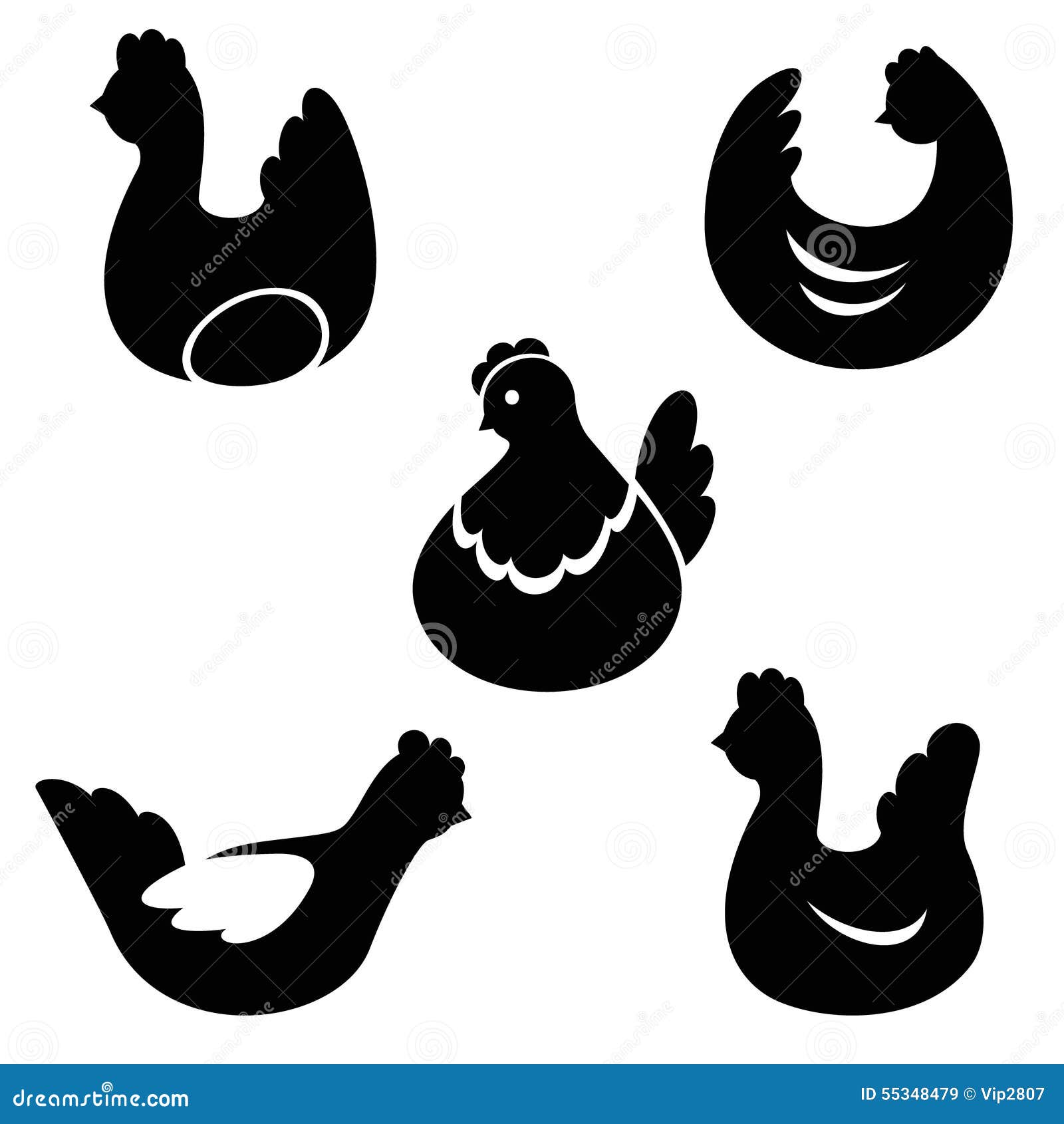 Stylized Silhouettes of Chicken Stock Vector - Illustration of bird ...