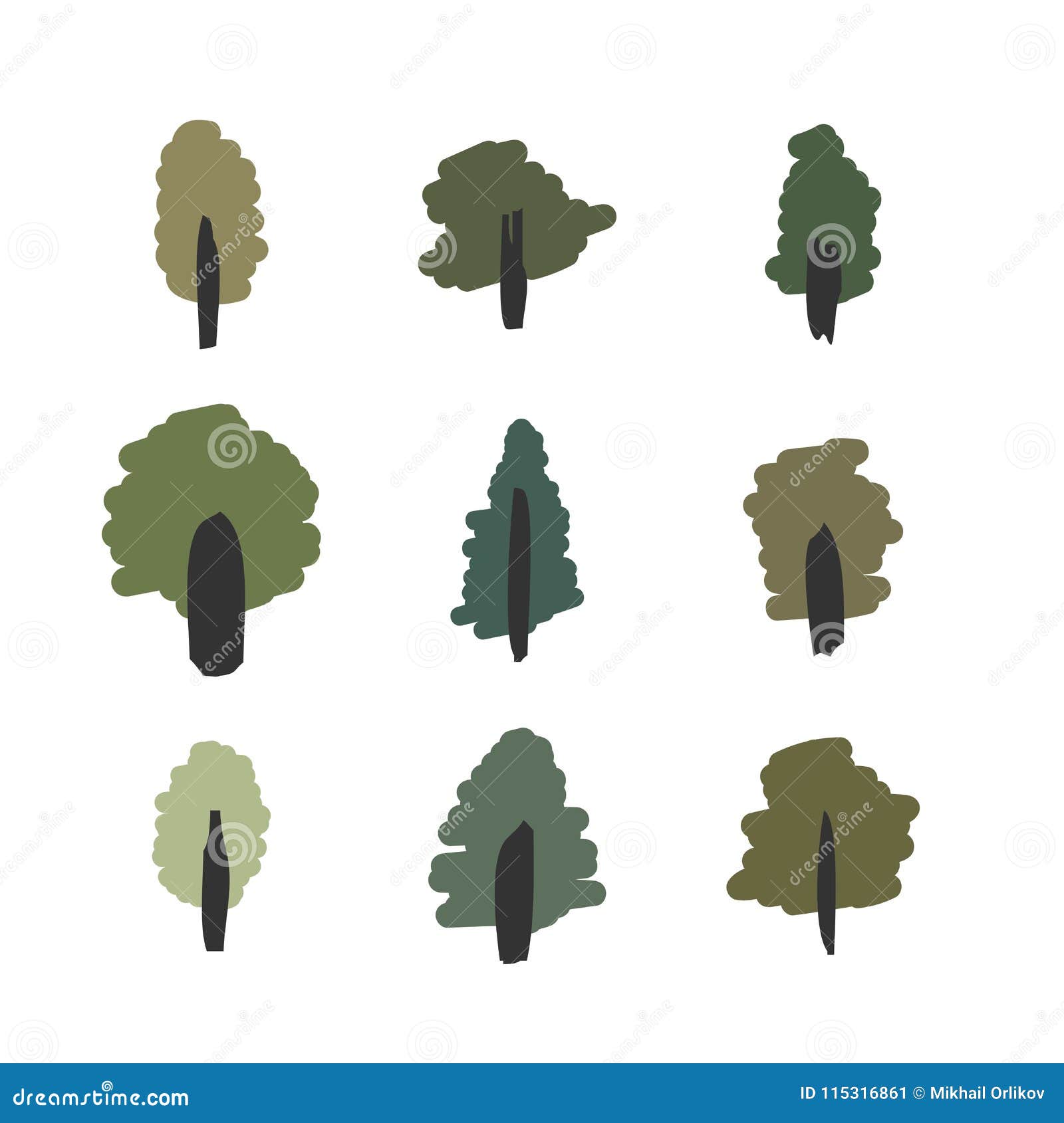 Isolated Summer Forest Tree Simple Icons. Vector Multi Colored ...