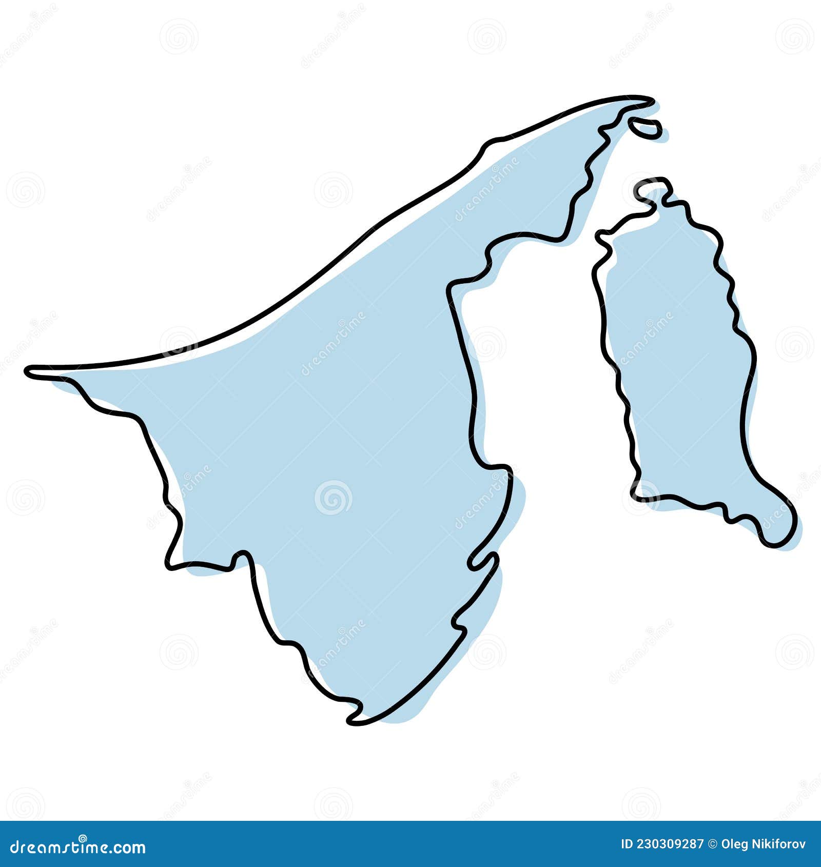 Stylized Simple Outline Map Of Brunei Icon. Blue Sketch Map Of Brunei ...