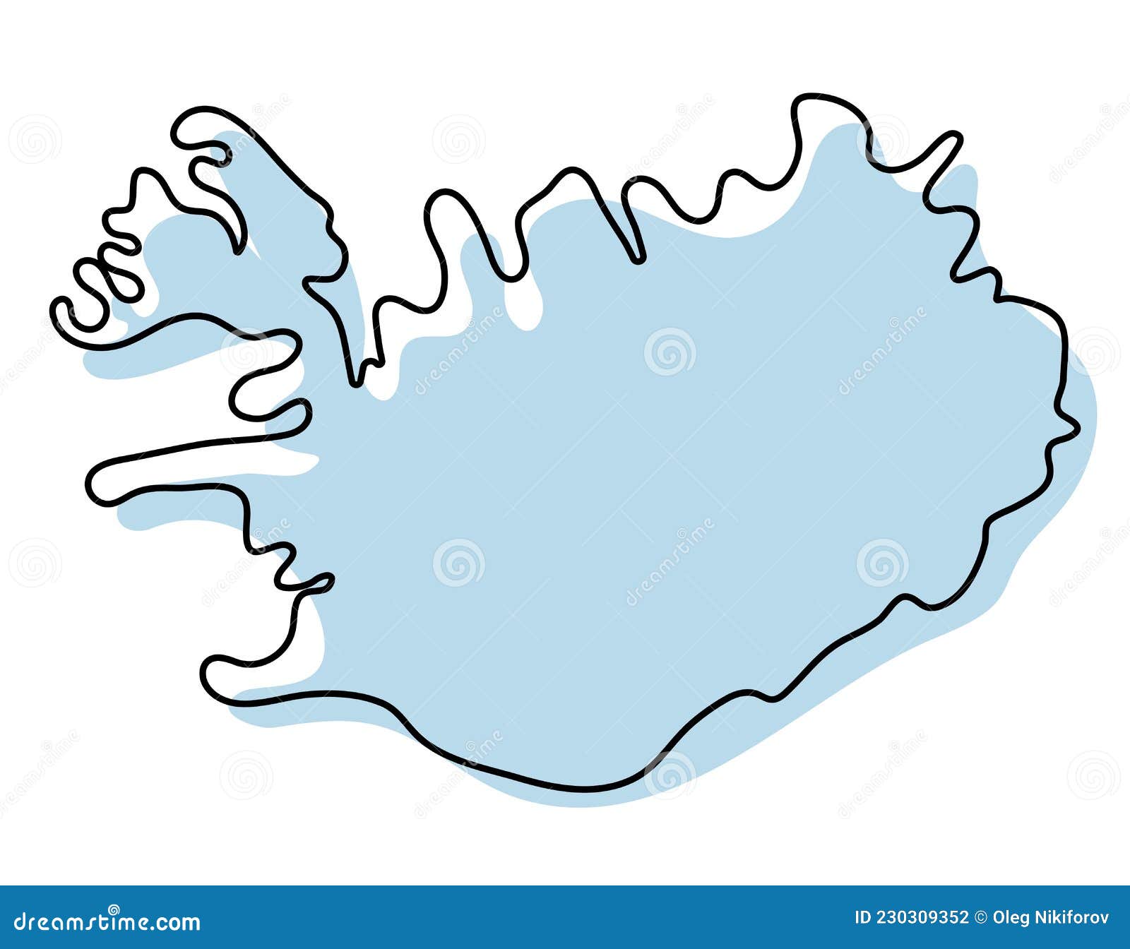Stylized Simple Outline Map of Iceland Icon. Blue Sketch Map of Iceland ...