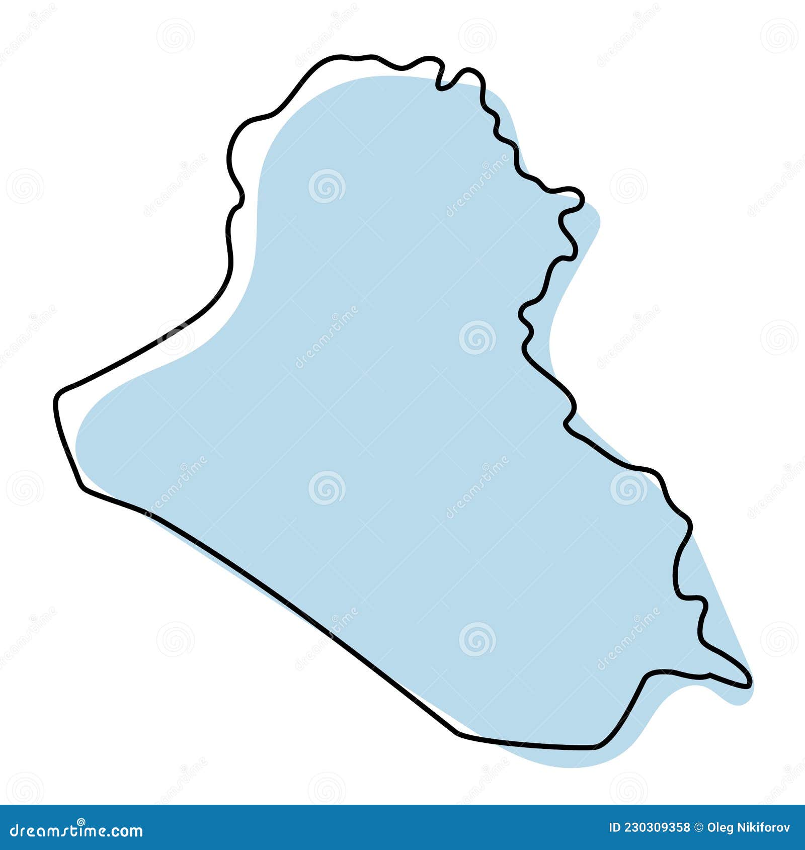 Stylized Simple Outline Map Of Iraq Icon. Blue Sketch Map Of Iraq ...