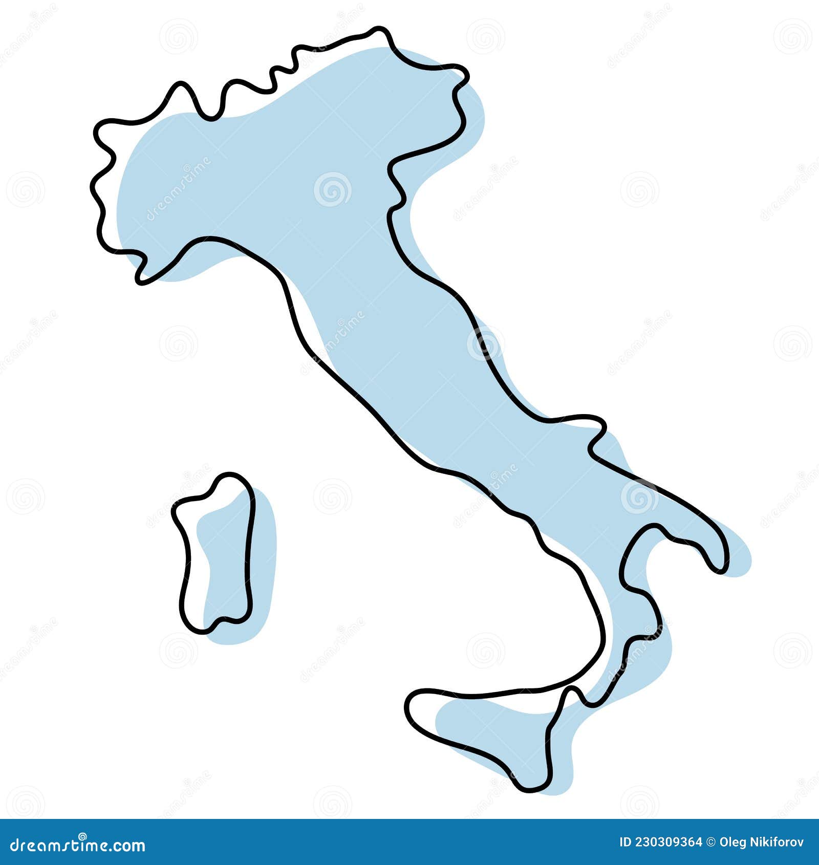 Stylized Simple Outline Map of Italy Icon. Blue Sketch Map of Italy ...