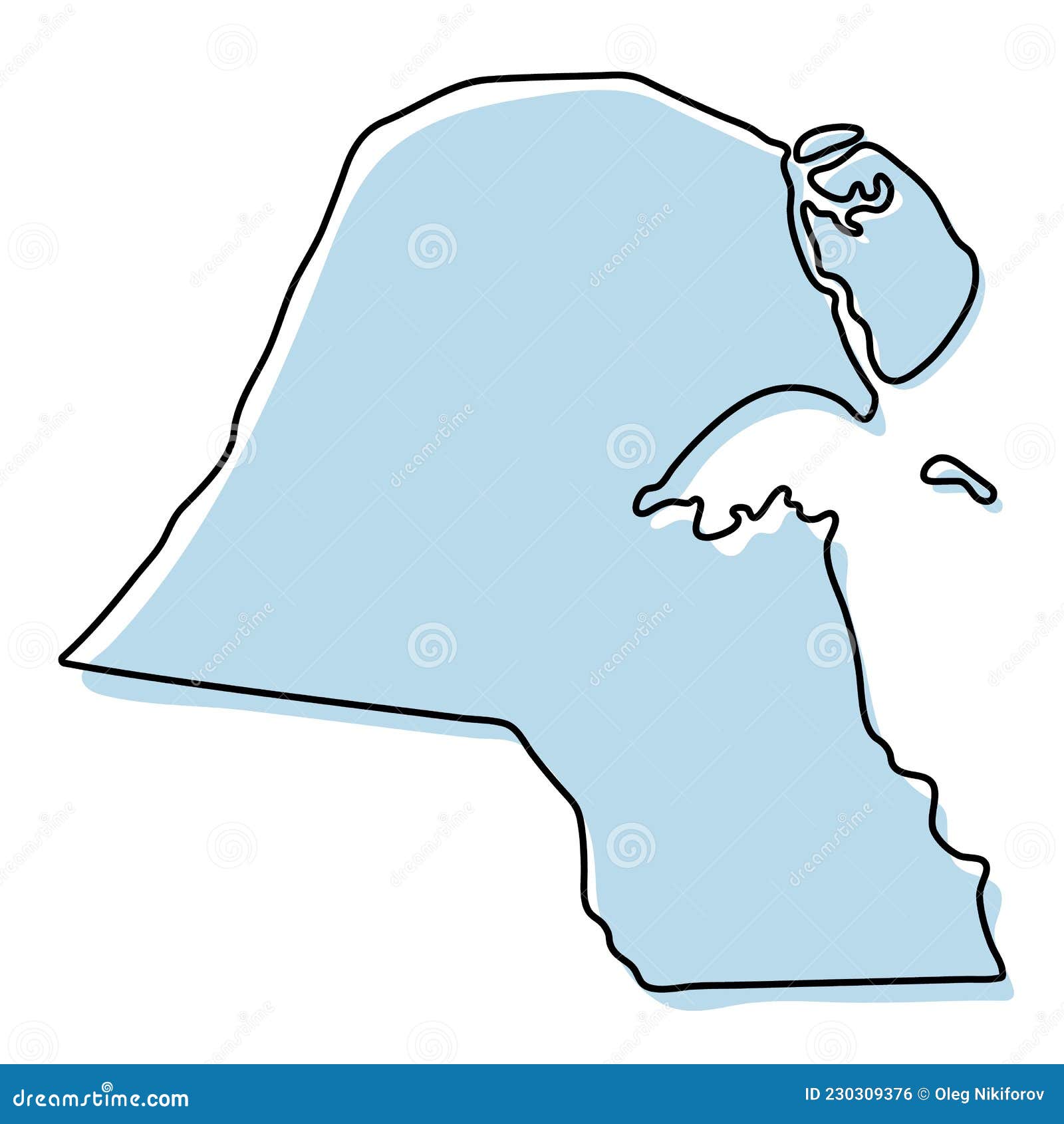 Stylized Simple Outline Map of Kuwait Icon. Blue Sketch Map of Kuwait ...