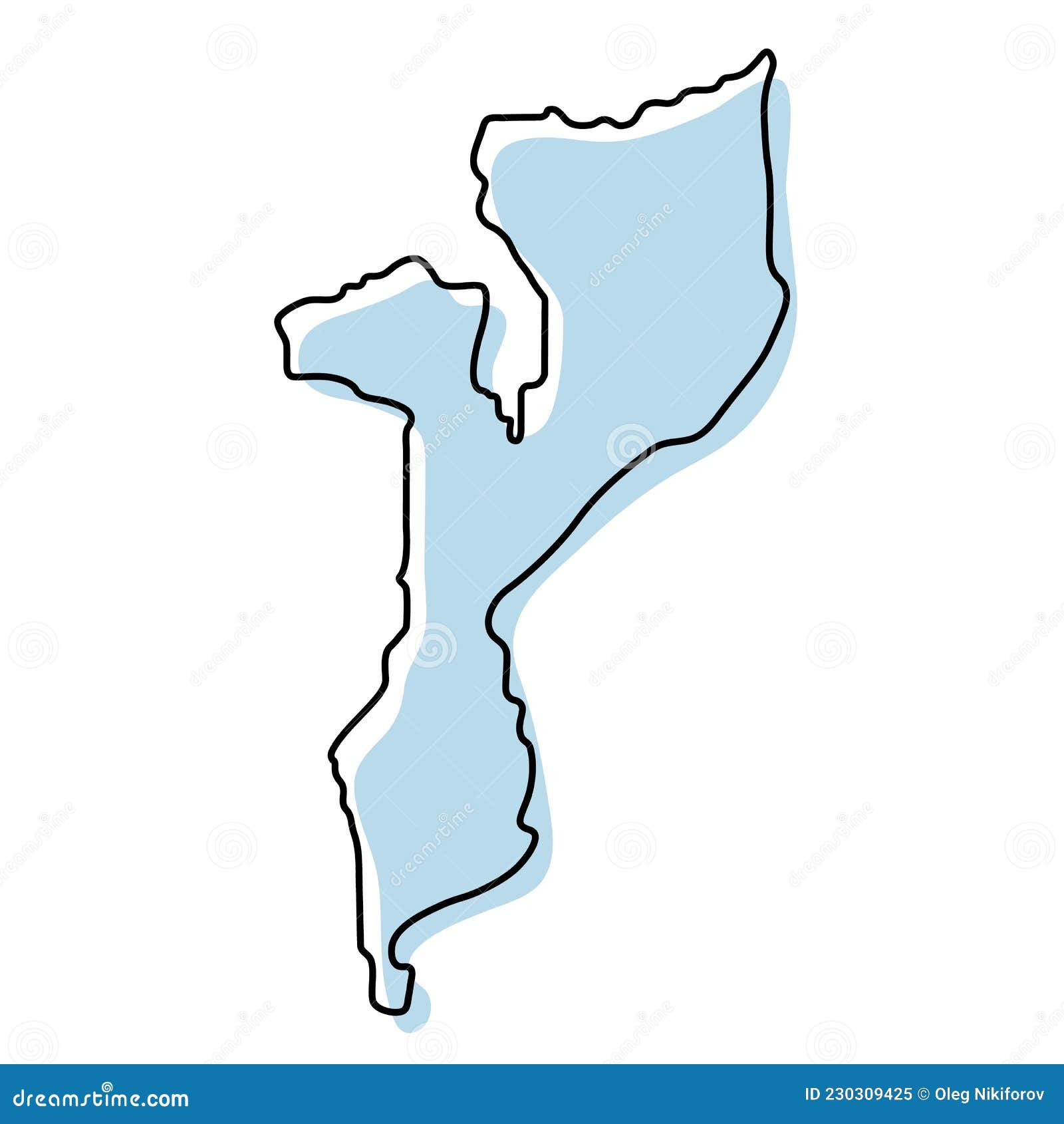 Stylized Simple Outline Map of Mozambique Icon. Blue Sketch Map of ...