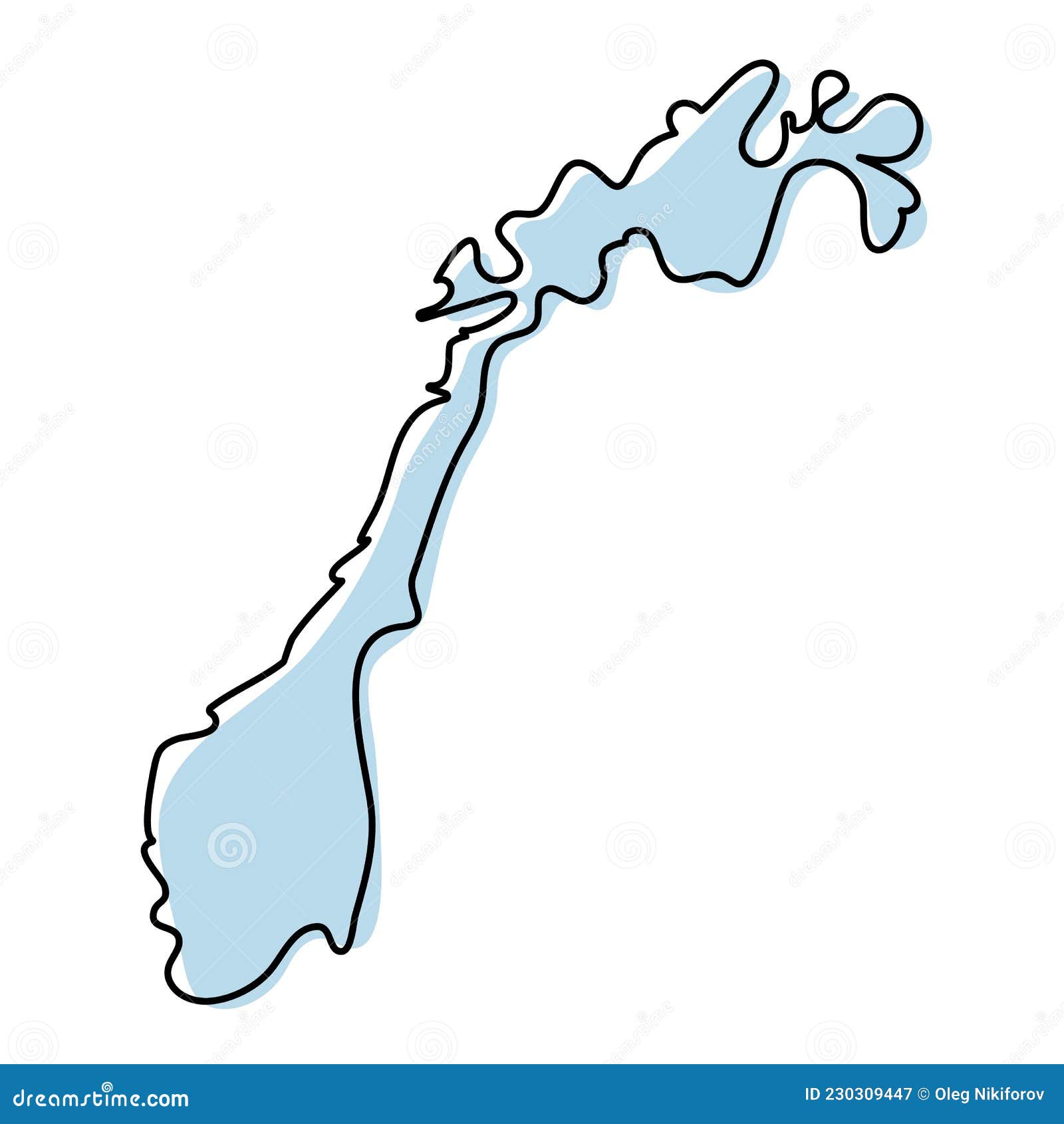 Stylized Simple Outline Map of Norway Icon. Blue Sketch Map of Norway ...
