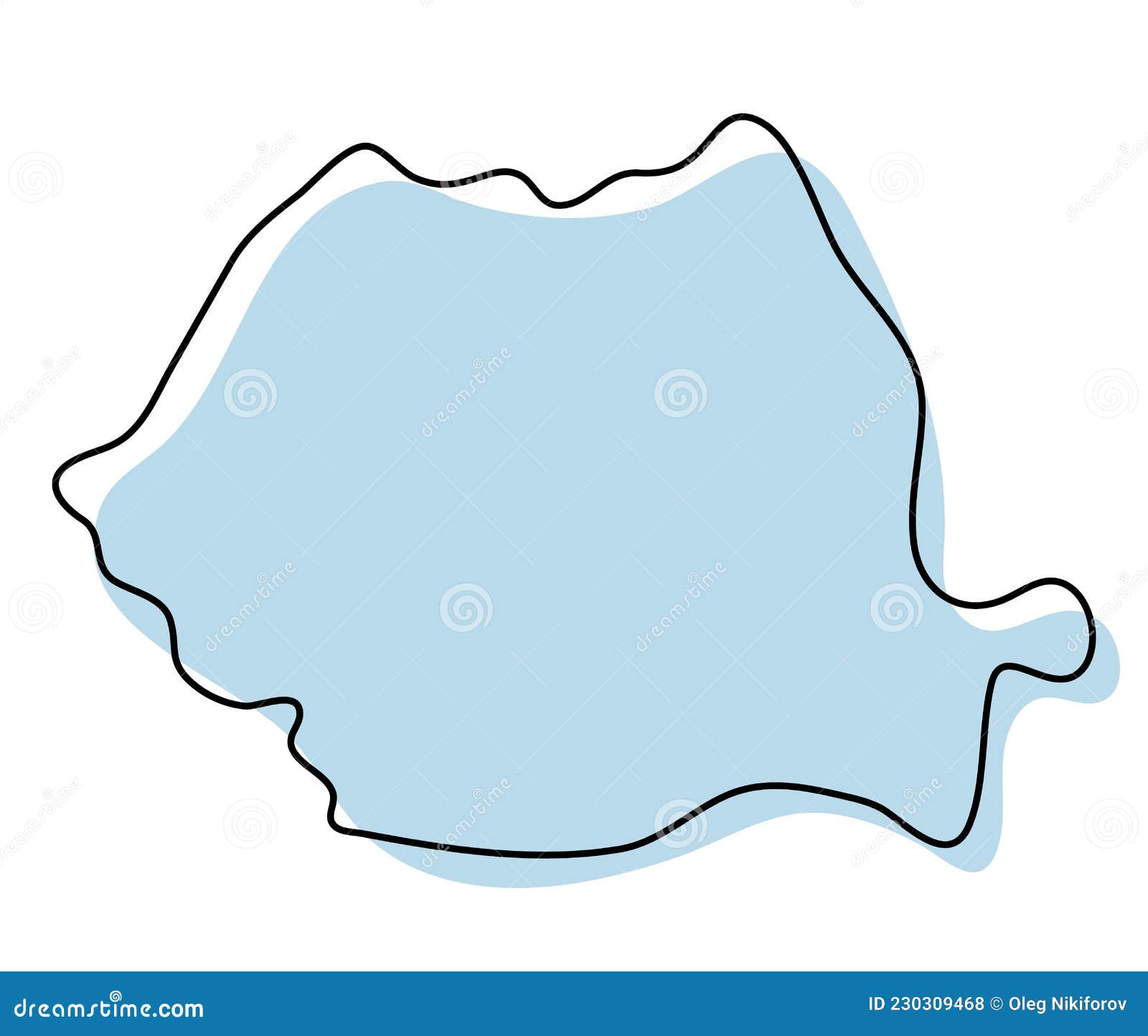 Stylized Simple Outline Map of Romania Icon. Blue Sketch Map of Romania ...