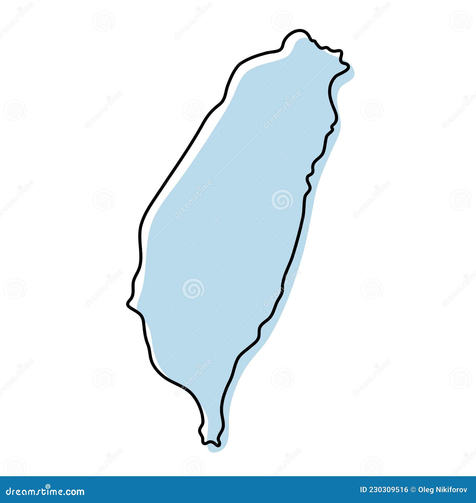Stylized Simple Outline Map of Taiwan Icon. Blue Sketch Map of Taiwan ...