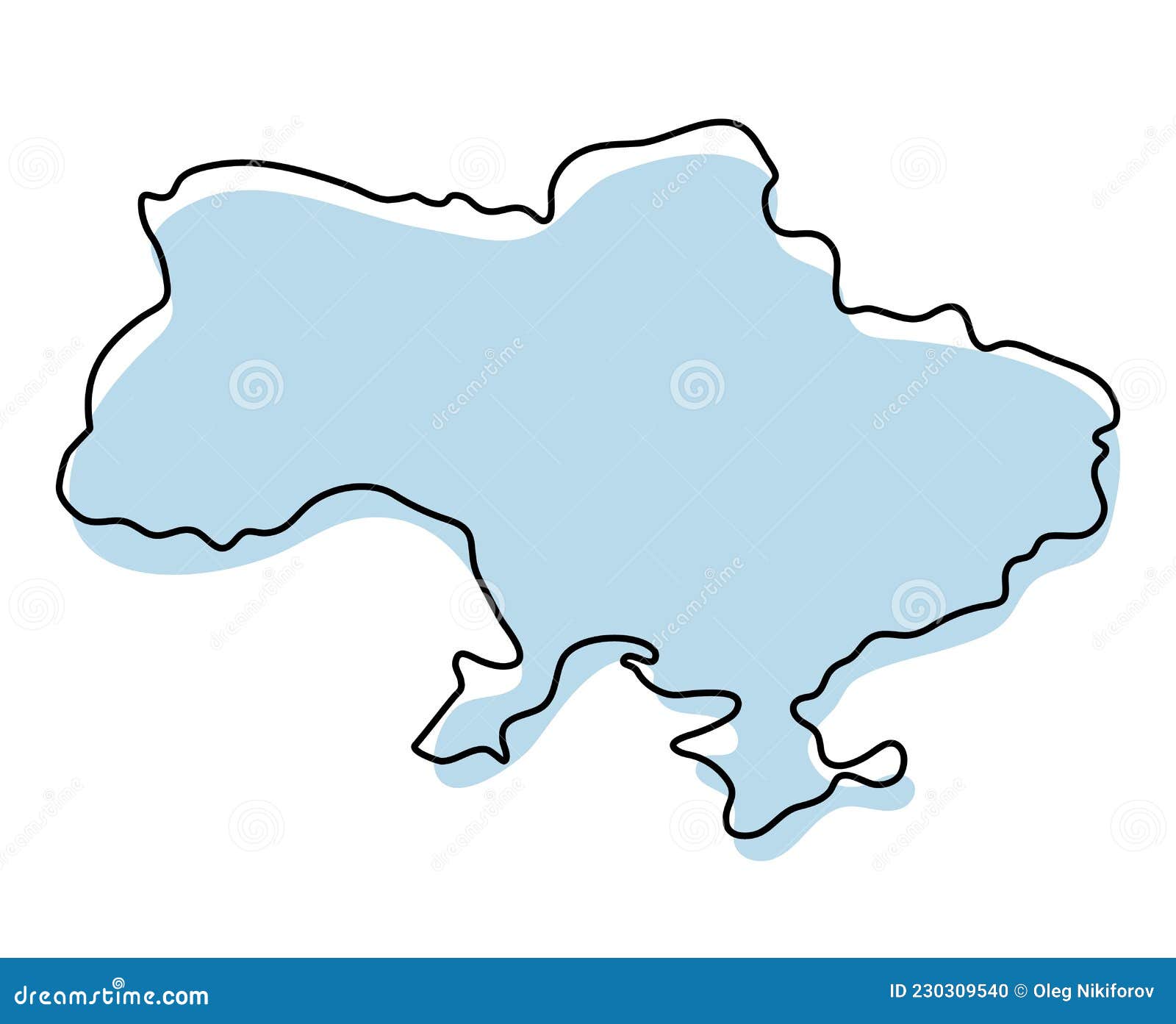 Stylized Simple Outline Map of Ukraine Icon. Blue Sketch Map of Ukraine ...