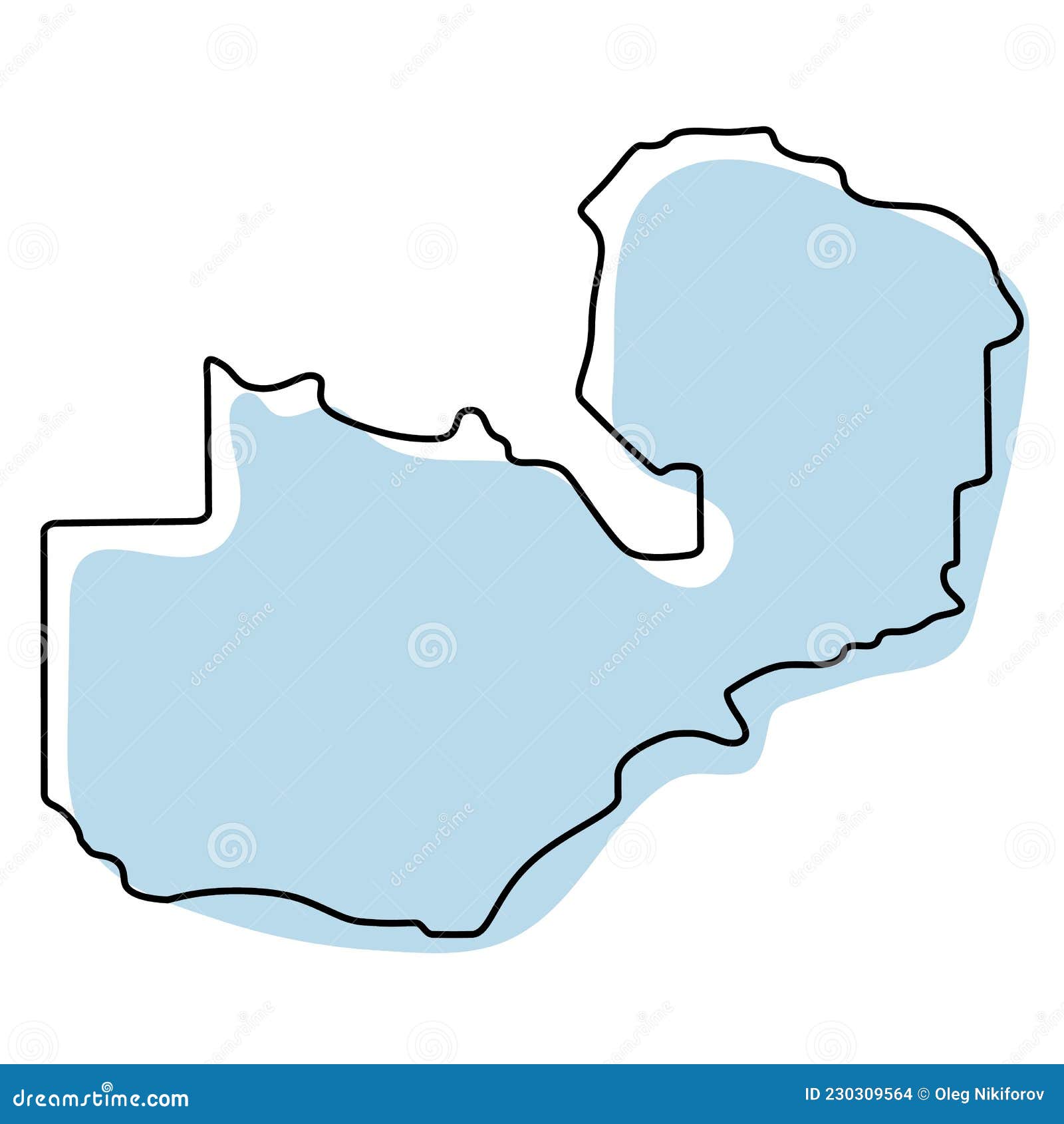 Stylized Simple Outline Map of Zambia Icon. Blue Sketch Map of Zambia ...