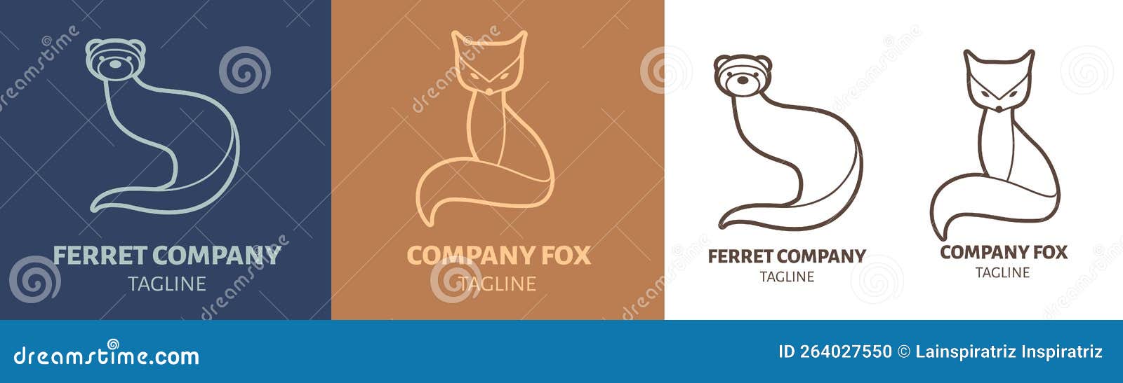 Stylized, Simplified and Isolated Cute Emblems Ferret and Fox Stock ...