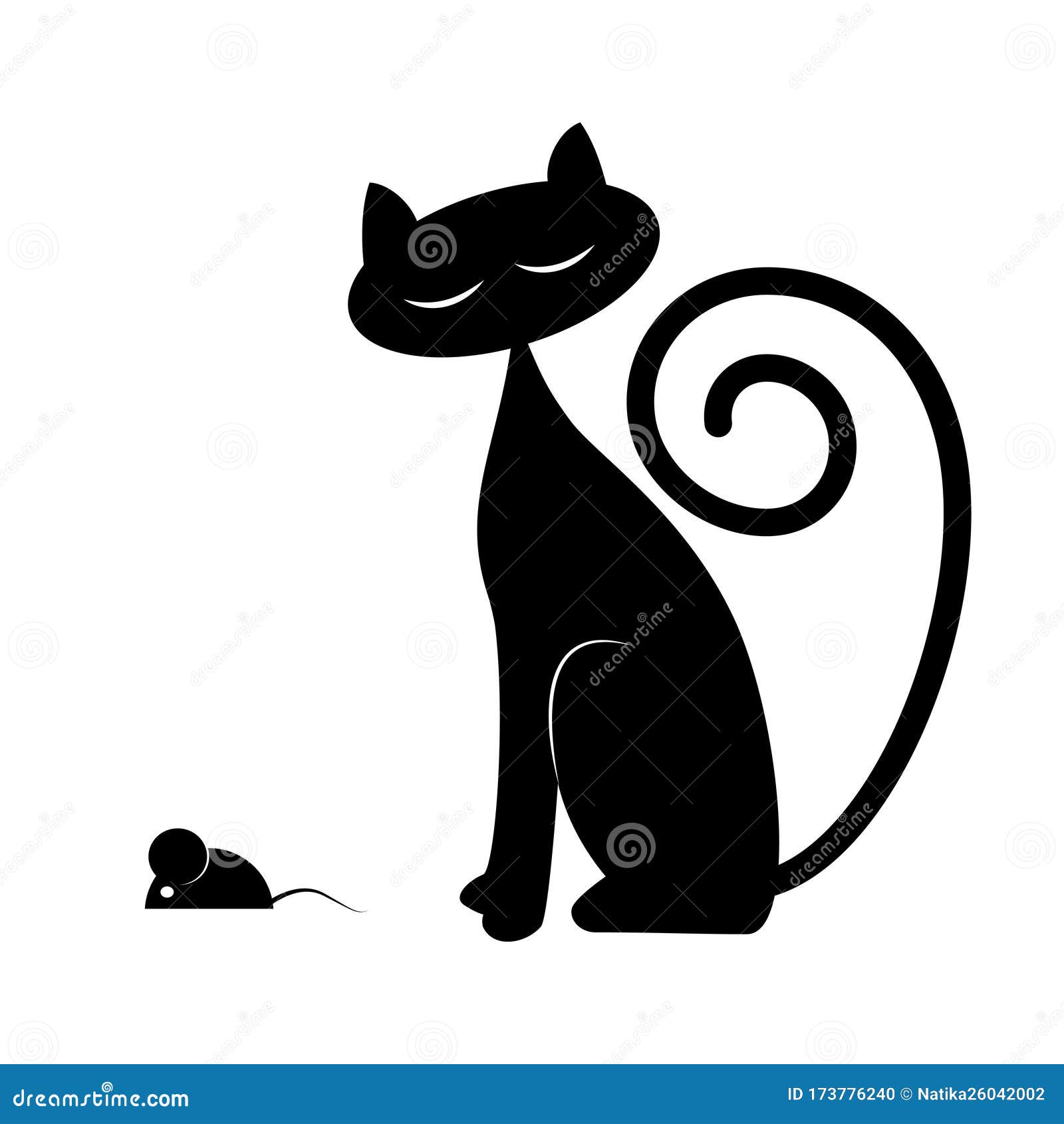 Stylized Sitting Black Cat FAS And Mouse Profile . Black And White ...
