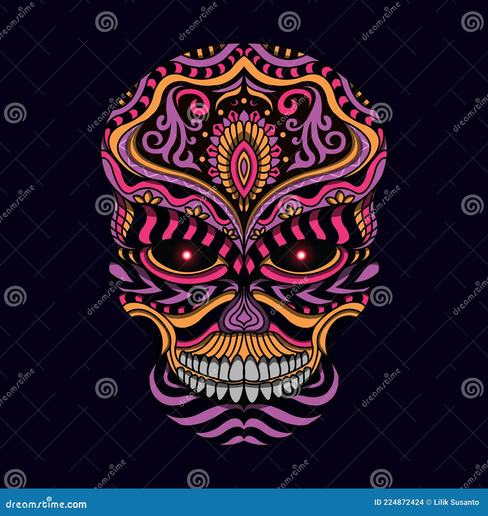 Stylized Skull in Ethnic Vector Dark Background Stock Vector ...