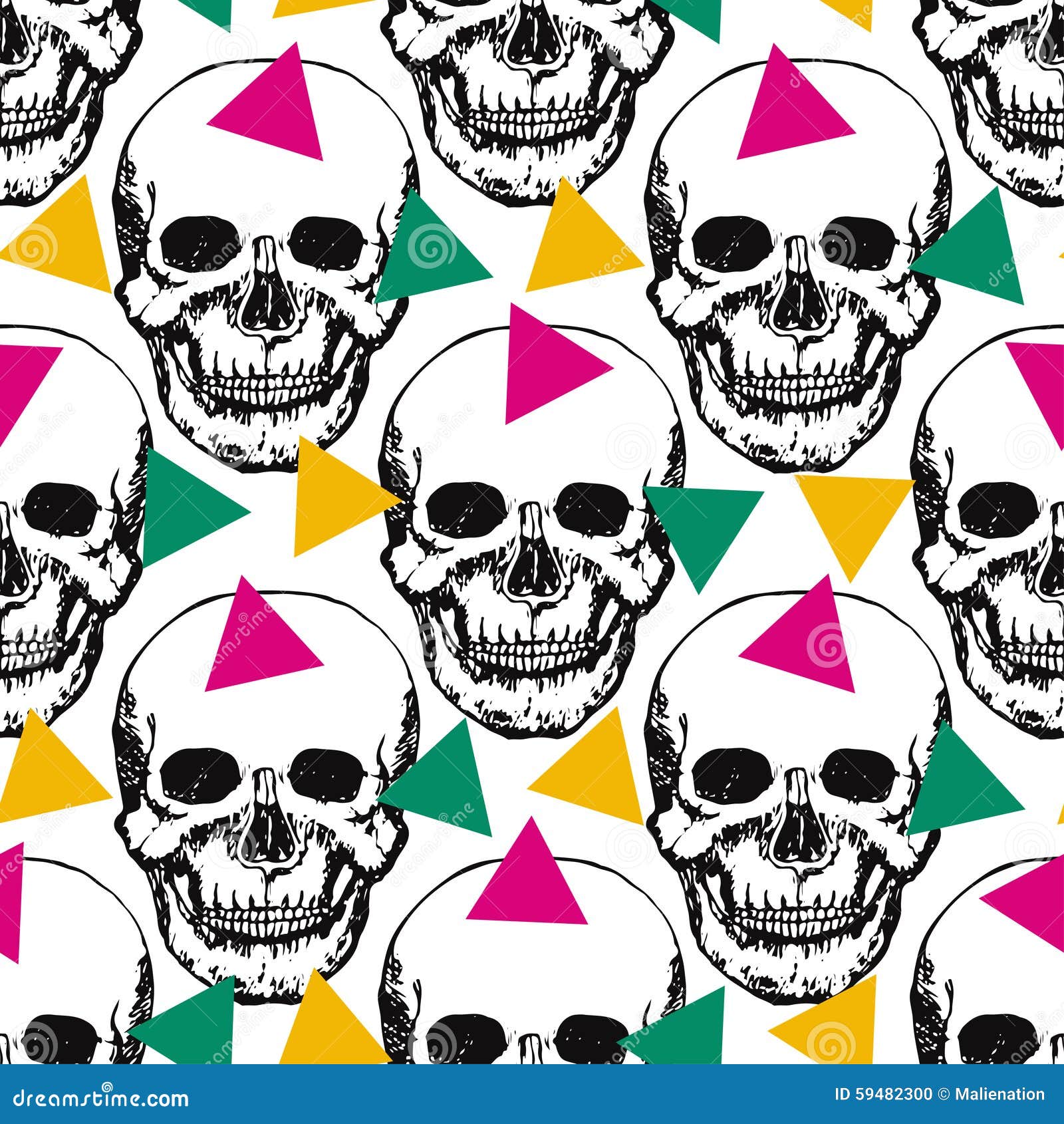 Stylized Skulls Pattern. Hand Drawn Swatch with Stock Vector ...