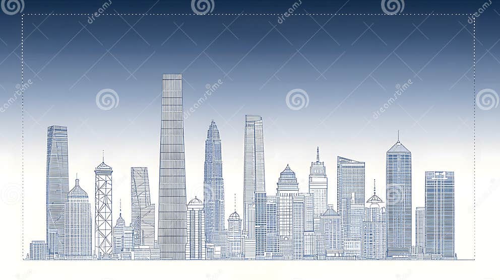 Stylized Skyline Illustration of Modern Skyscrapers Stock Illustration ...