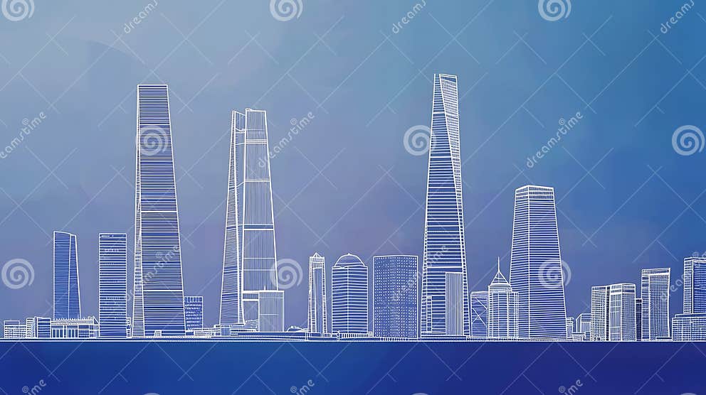 Stylized Skyline of Modern Skyscrapers in Blue. Stock Illustration ...
