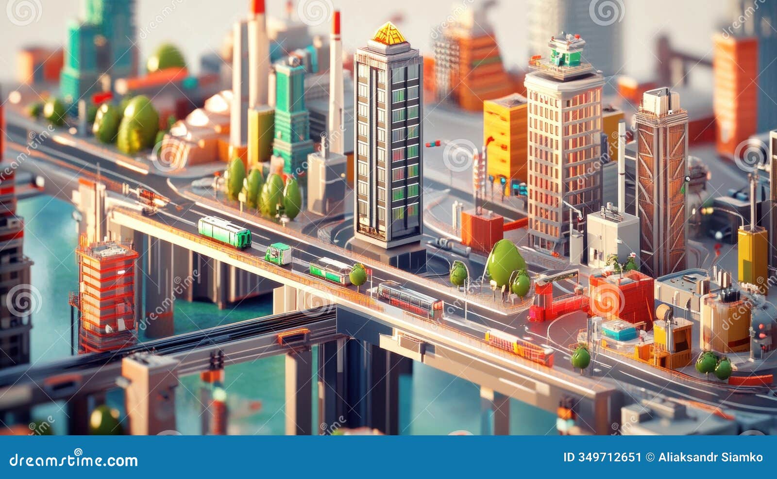 Stylized Smart City Infrastructure Visualized through Digital Art Stock ...