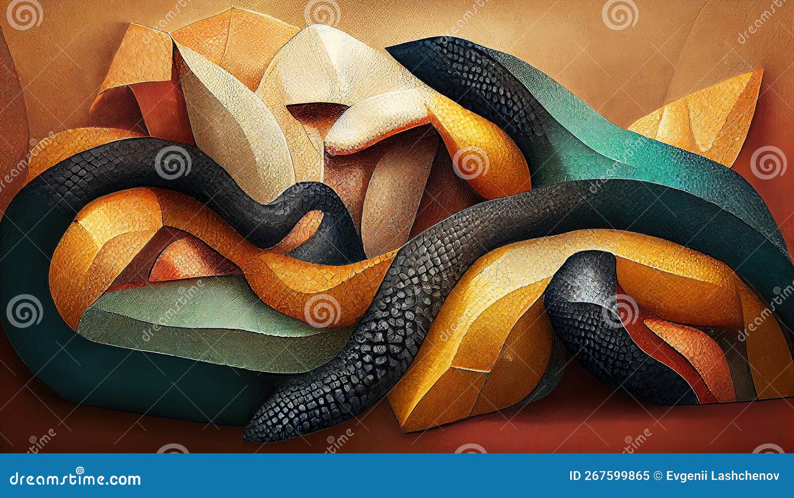 Stylized Snakes. Painting in the Style of Cubism. Associative Painting ...