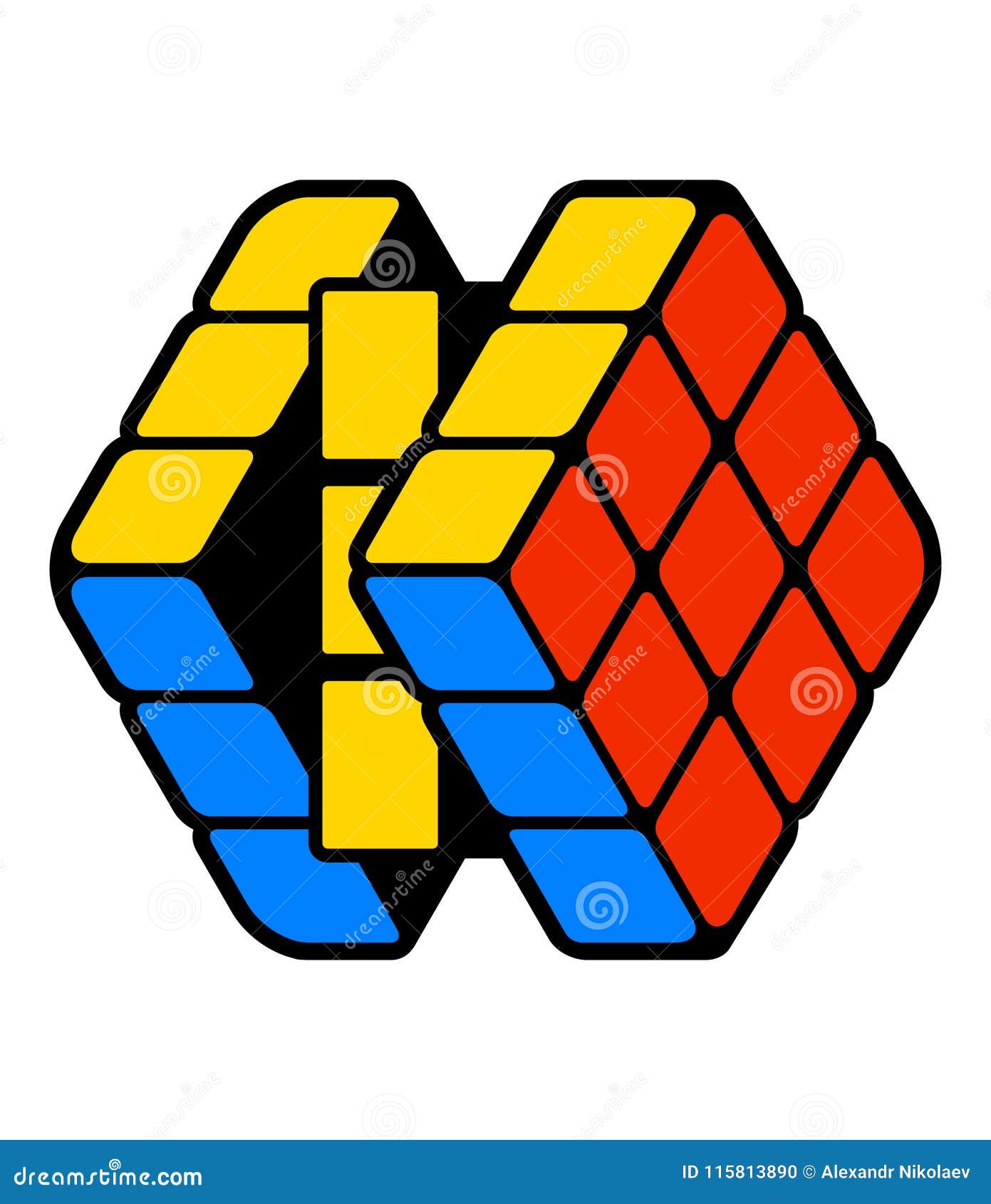 Stylized almost Solved Cube with Blue Red and Yellow Surfaces Modern ... Stylized almost Solved Cube with Blue Red and Yellow Surfaces Modern ...