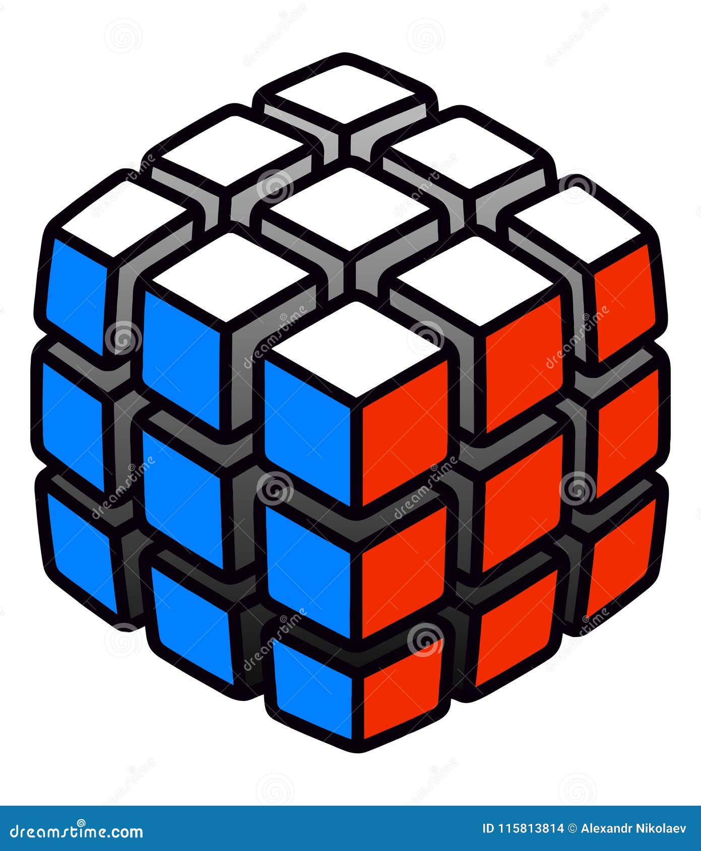 Stylized Solved Puzzle Cube with Blue Red and White Faces Editorial ... Stylized Solved Puzzle Cube with Blue Red and White Faces Editorial ...