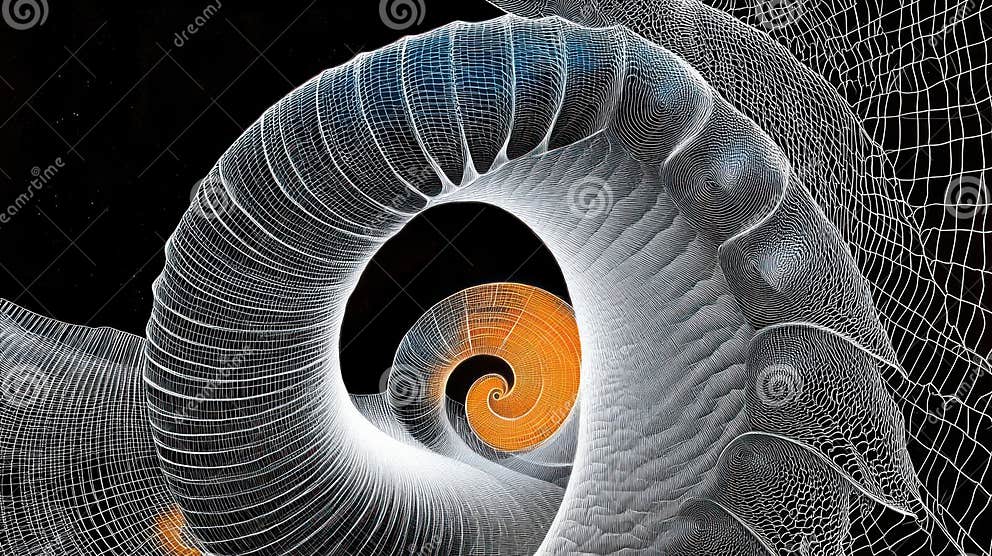 A Stylized Spiral Shell Design with Intricate Patterns and Glowing ...