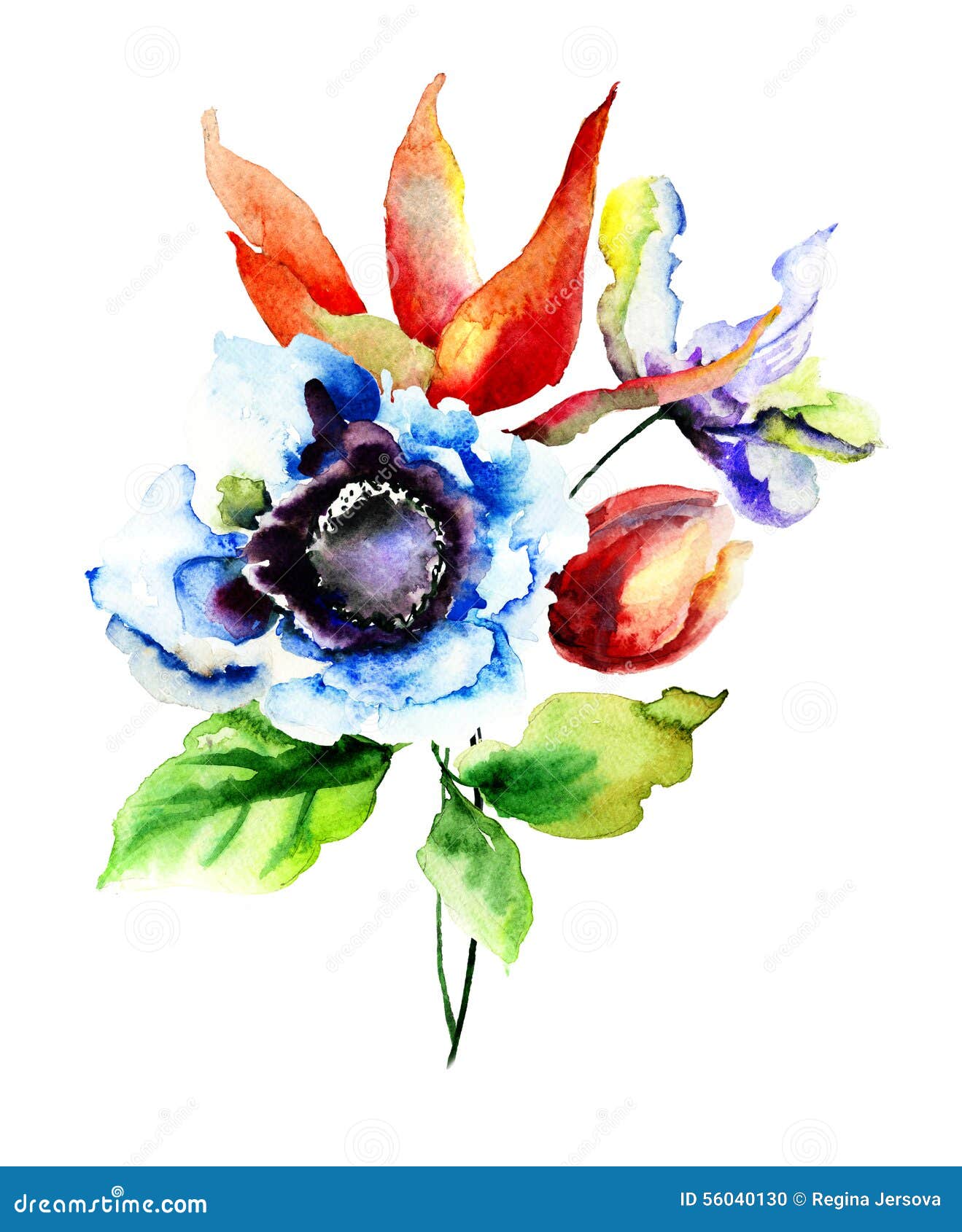 Stylized spring flowers stock illustration. Illustration of painting ...